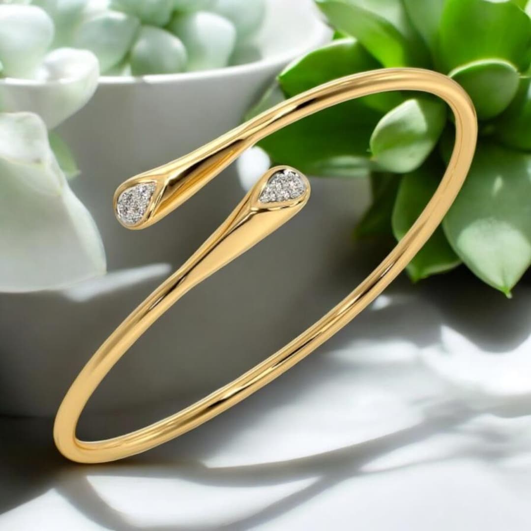 Minimalist Gold Cuff Bracelet - Dainty Open Bangle - Gold Teardrop ...