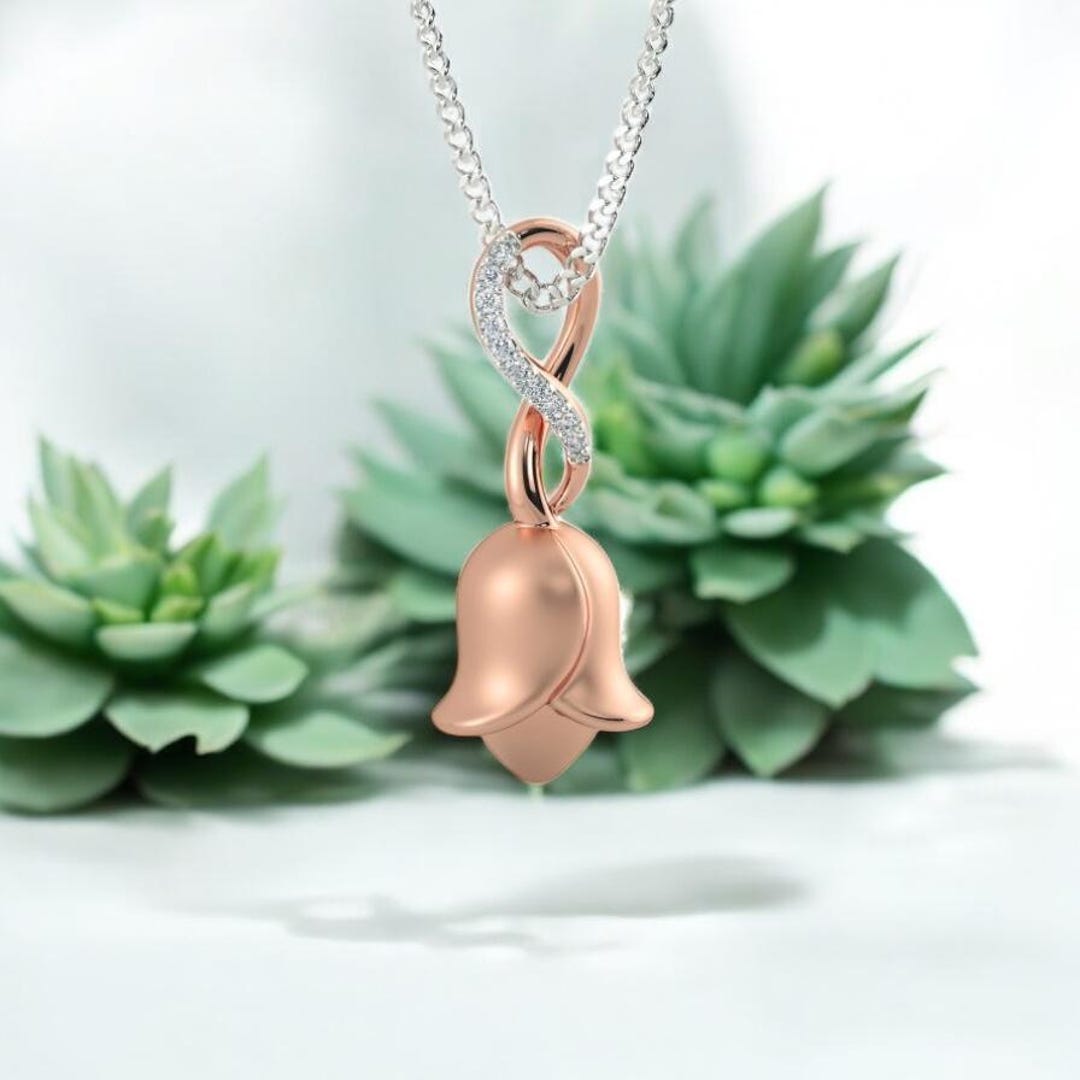 Rose Gold Bellflower Pendant – Elegant Floral Necklace – Diamond Accent ...