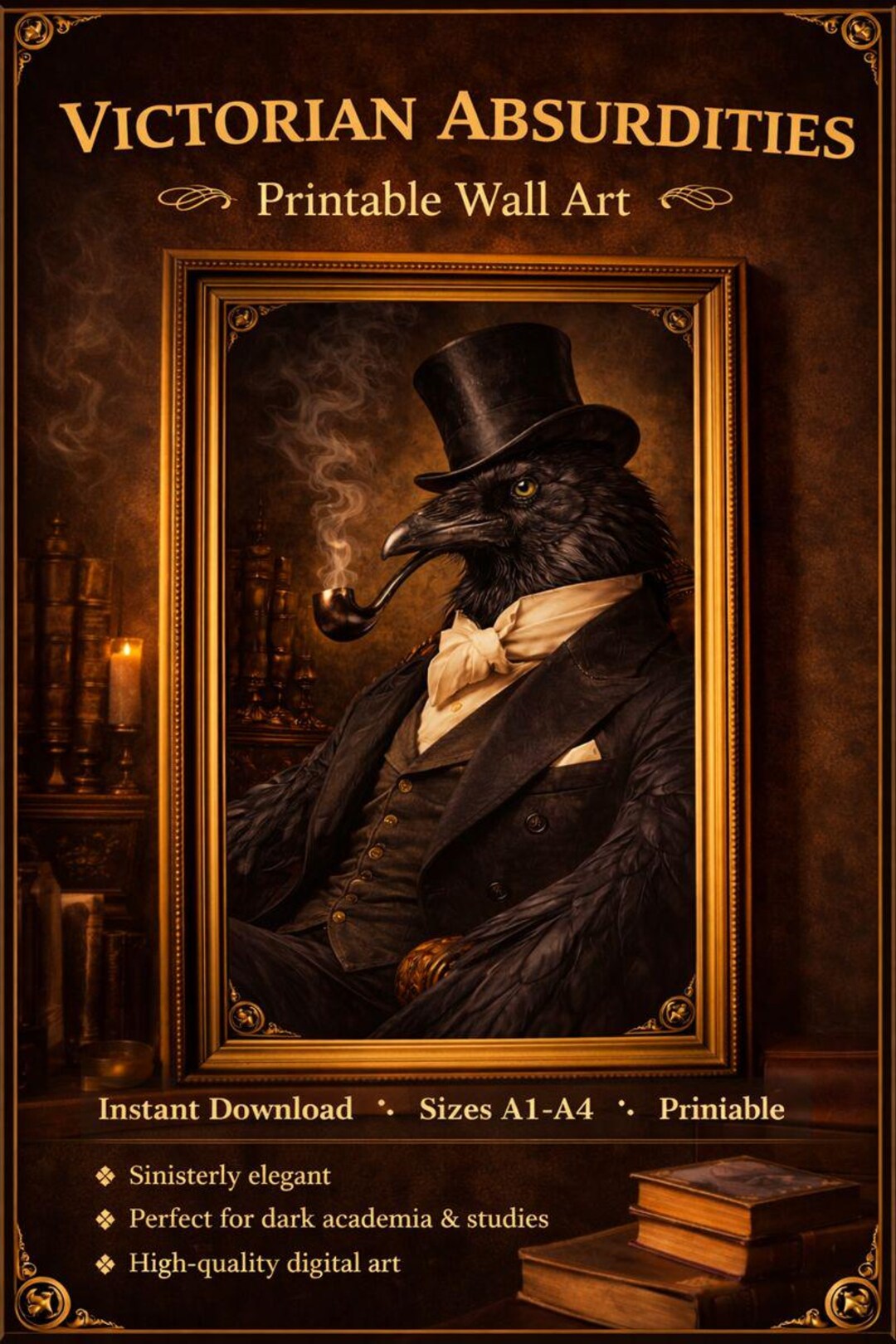 Victorian Raven Gentleman Wall Art | Gothic Animal Portrait | Absurd ...