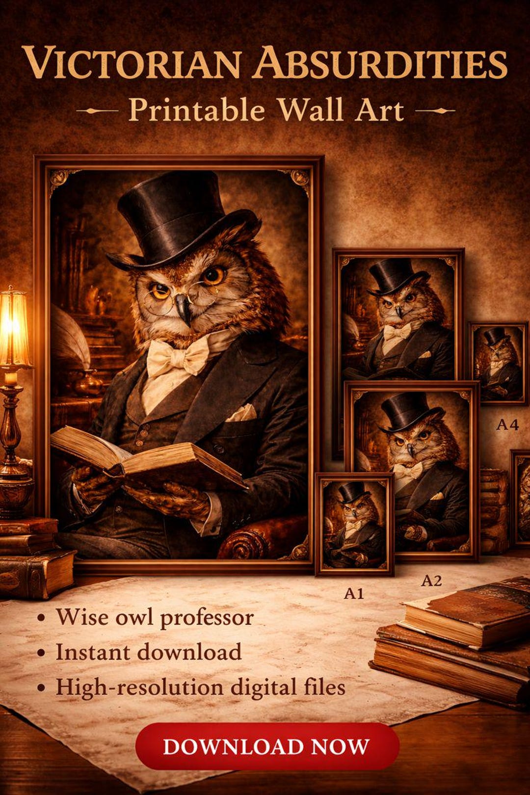 Victorian Owl Gentleman Professor Poster | Absurd Anthropomorphic Owl ...
