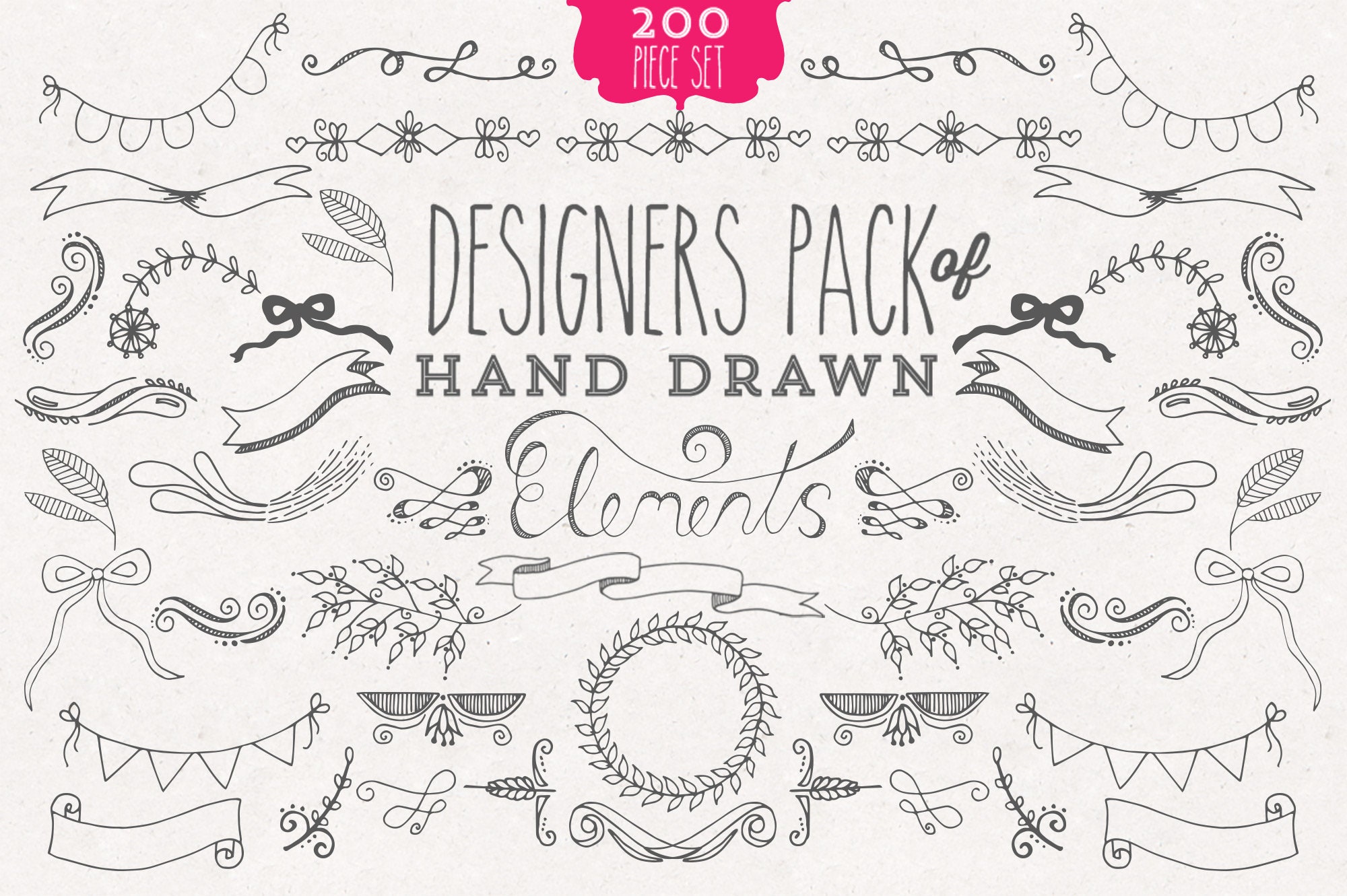 Huge Hand Drawn, Designer's Element Pack, Commercial Use, Logo's ...