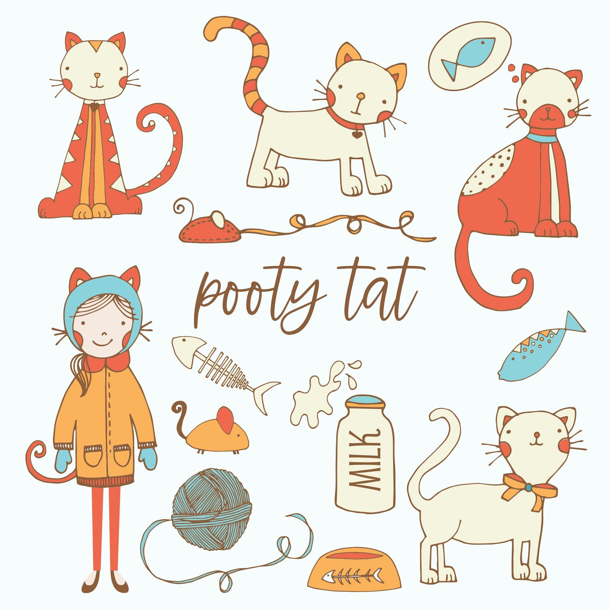 Pooty Tat Cute Kitty Cat Clip Art Set - Etsy