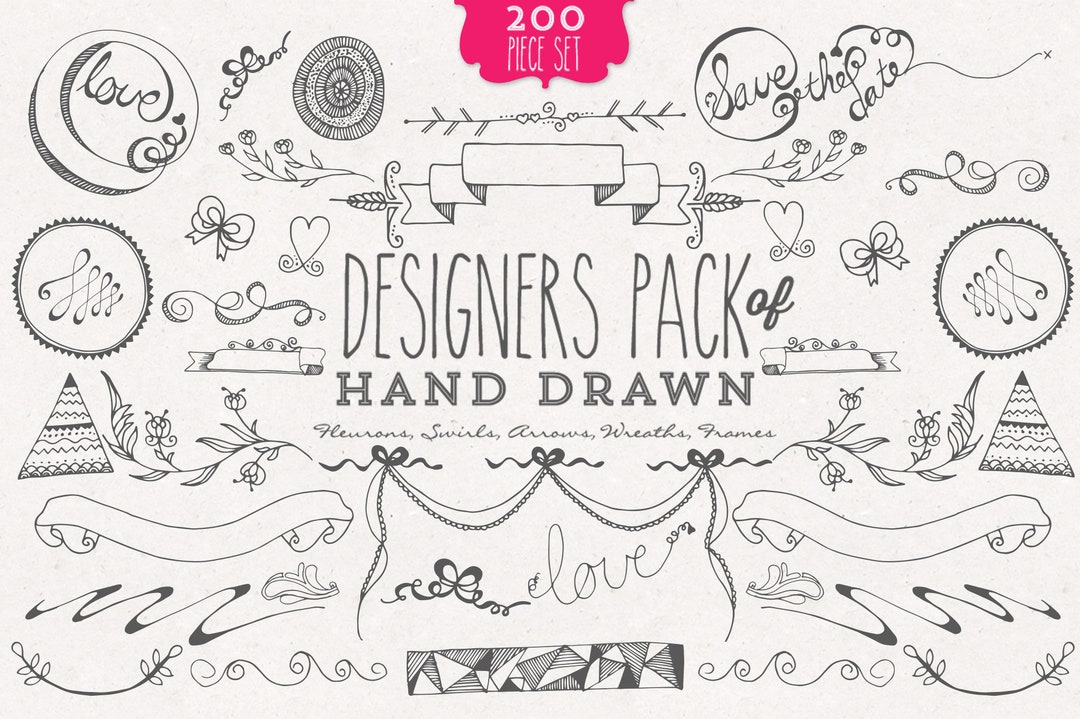 Huge Hand Drawn, Designer's Element Pack, Commercial Use, Logo's ...