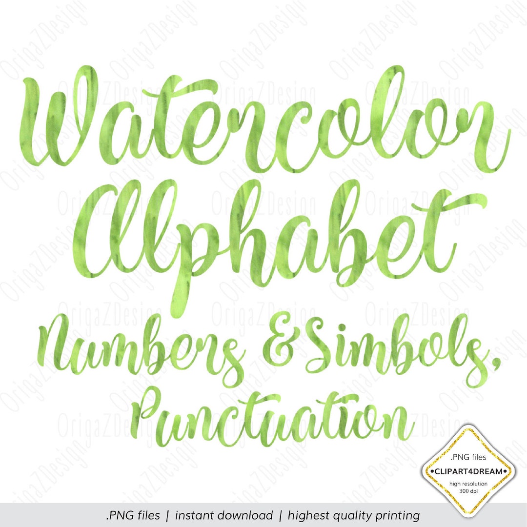 Watercolor Letters, Watercolor Numbers, Green Alphabet Watercolor ...