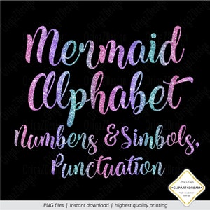 Mermaid Glitter Alphabet, Sparkle Letters Glitter Mermaid Numbers for ...