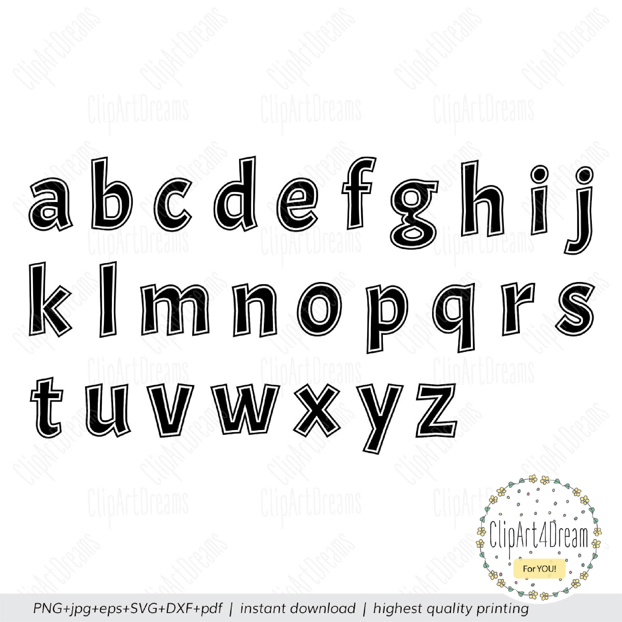 Outline Font SVG Alphabet Clipart Svg Uppercase Lowercase Letter ...