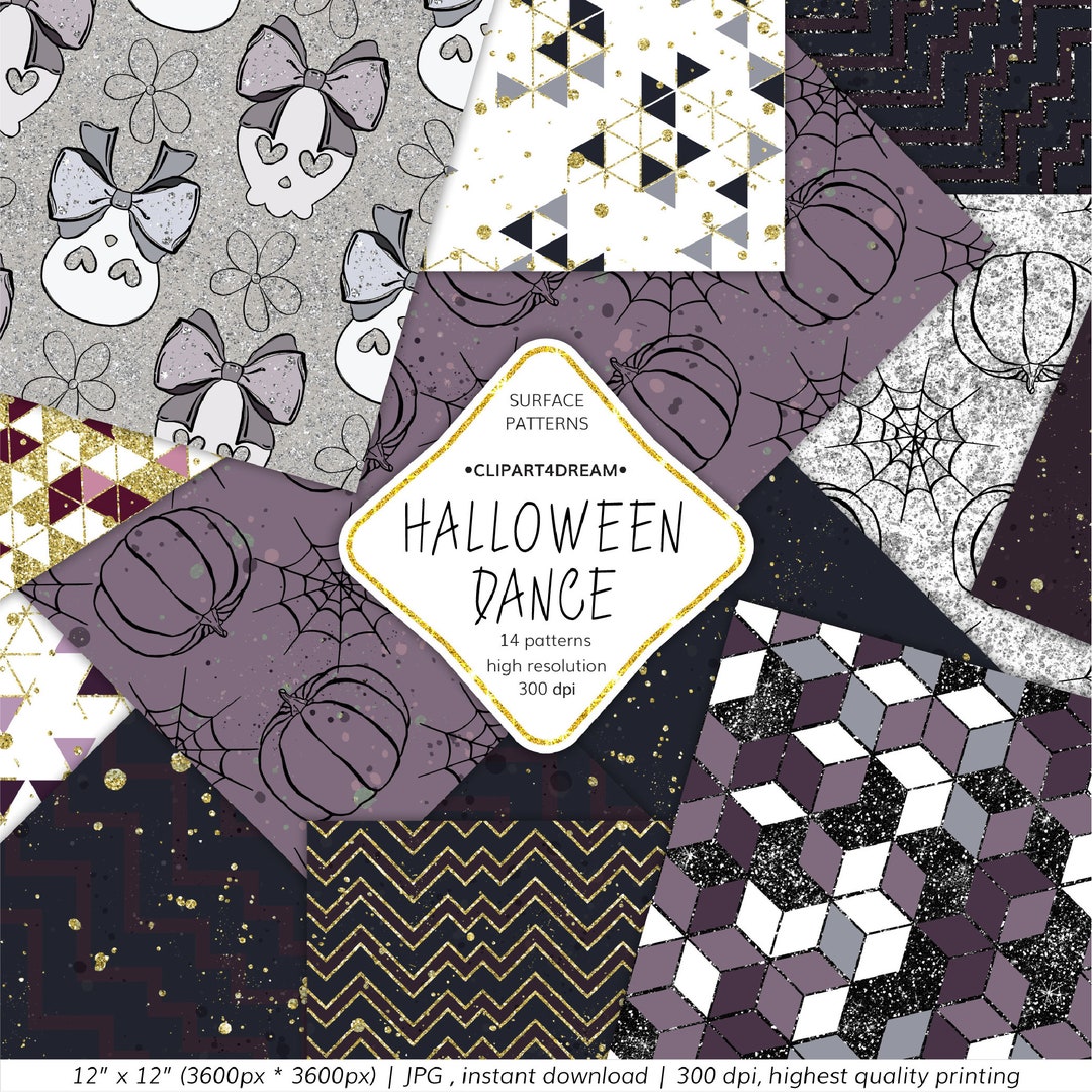 Halloween Digital Paper Basic Patterns, Halloween Dance Skulls Ghost ...
