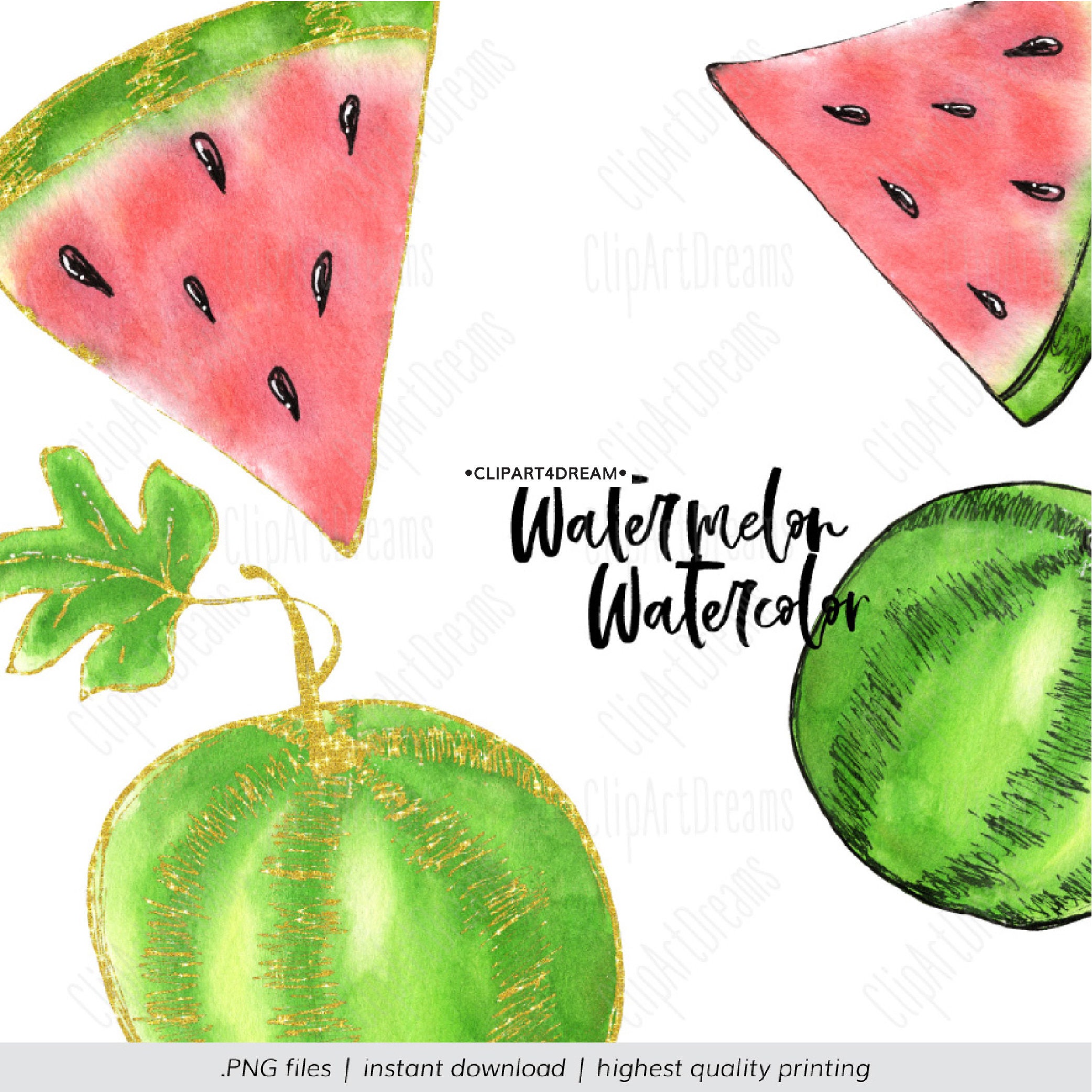 Watermelon Clipart Watercolor, Watermelon Picnic Ice Cream Birthday ...