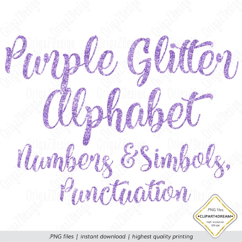 Purple Glitter Alphabet, Purple Glitter Letters Sparkle Girl Alphabet ...