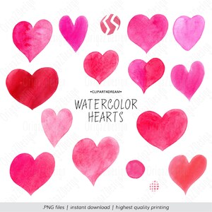 Heart Clipart, Valentines Day Watercolor Heart Png Bundle Clipart Red ...