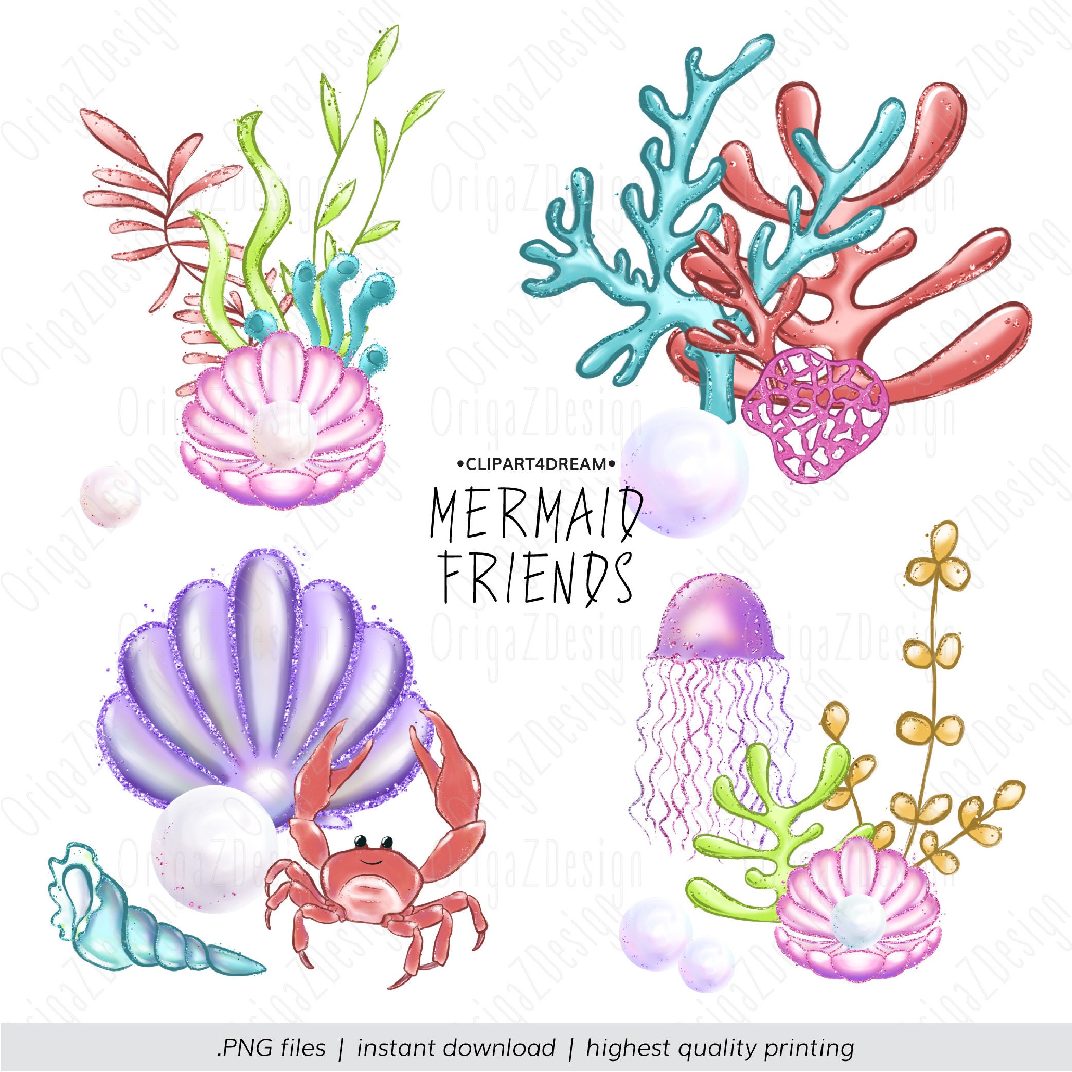 Little Mermaid Friends Animals Life, Under the Sea Clipart, Seahorse ...