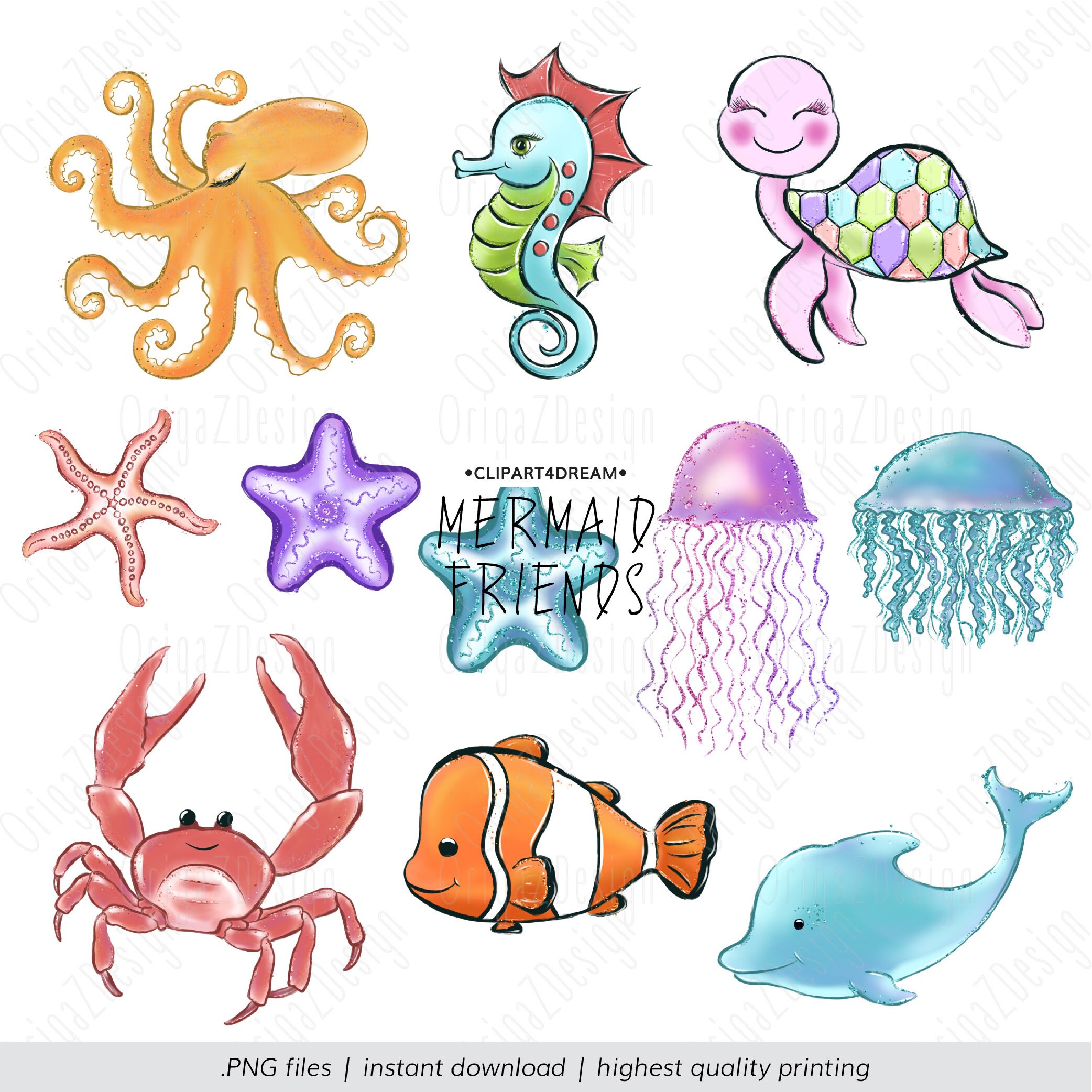 Little Mermaid Friends Animals Life, Under the Sea Clipart, Seahorse ...