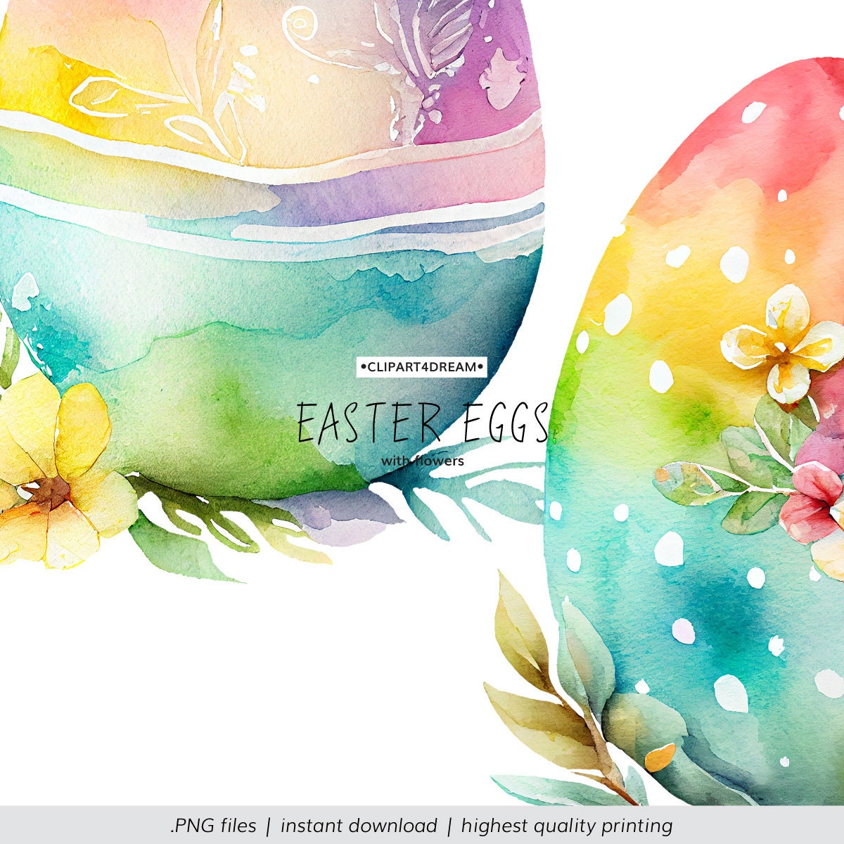 Easter Eggs Floral Clipart, Watercolor Easter Egg With Flowers Clip Art ...