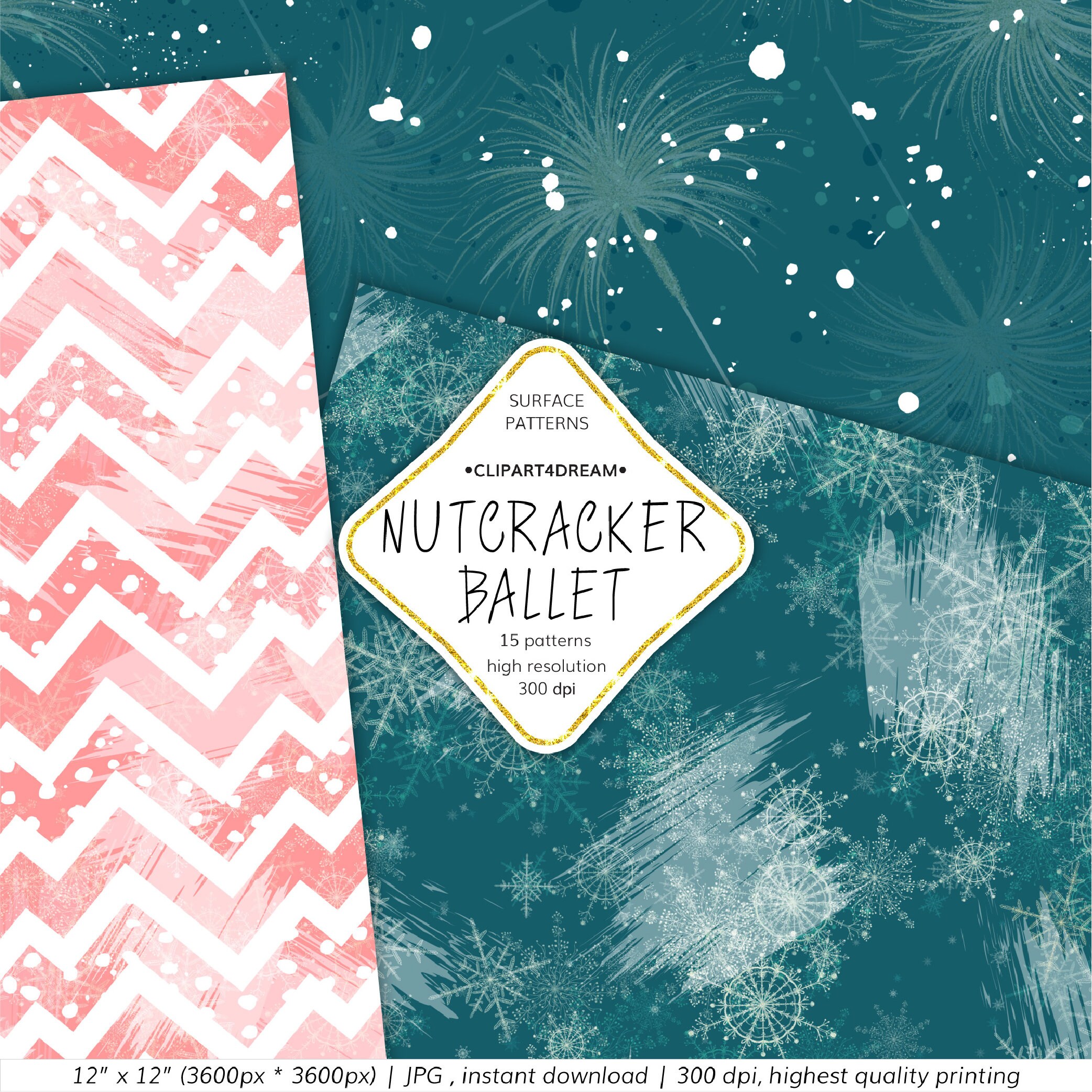 The Nutcracker Digital Paper Basic Patterns, Christmas Nutcracker ...