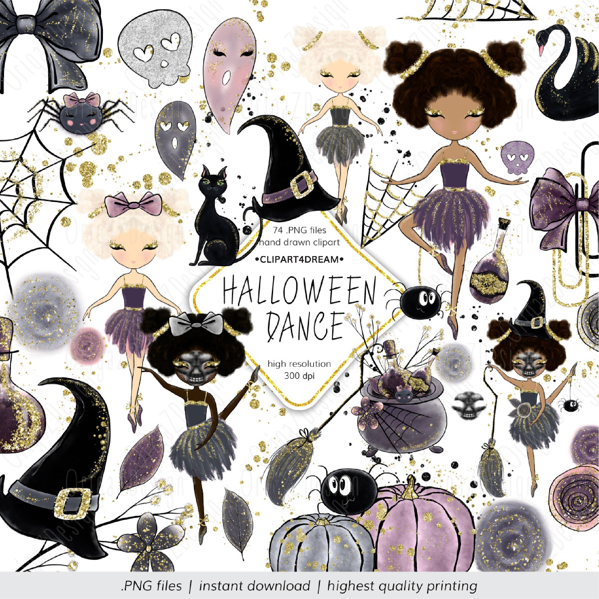Halloween Clipart, Witch Ballerina Dance Halloween Clipart Gothic Dolls ...
