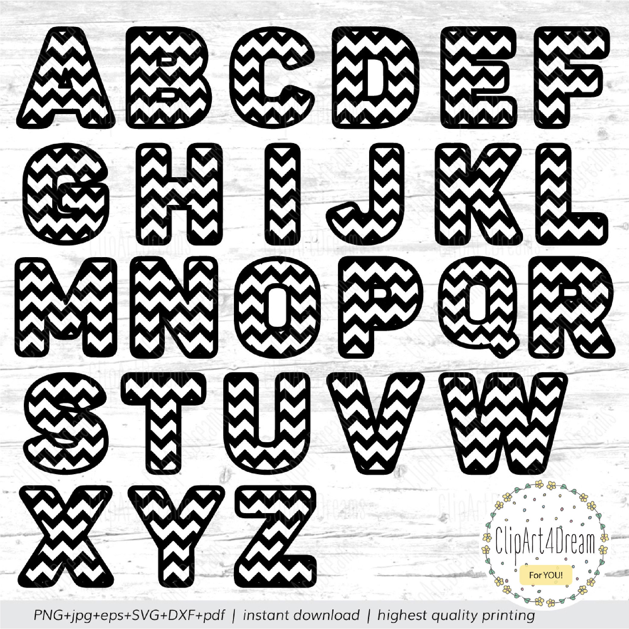 Chevron Alphabet SVG, Chevron Zebra Letters Svg Files Clipart Digital ...