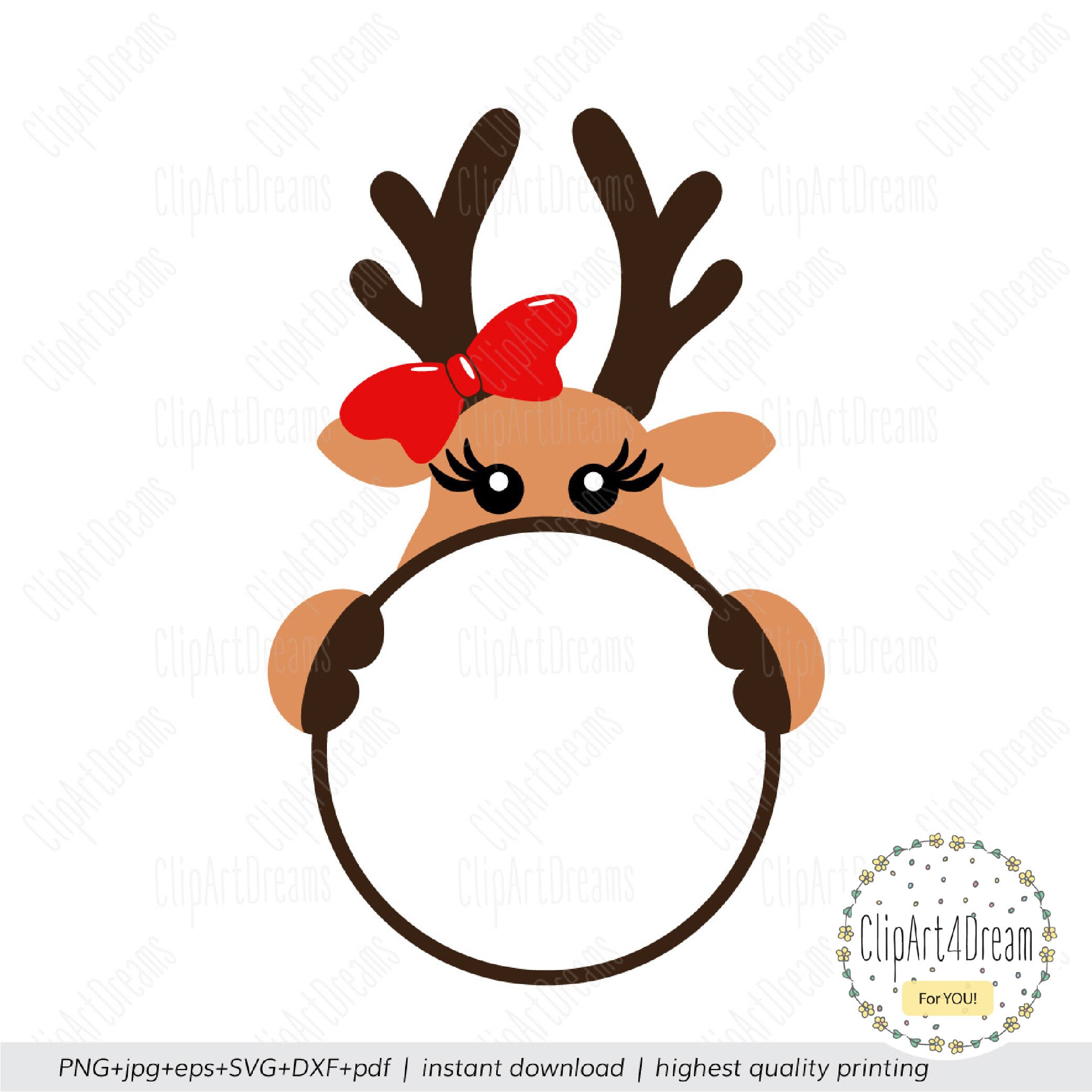 Reindeer Monogram SVG, Reindeer Head Christmas Monogram Frame Svg for ...