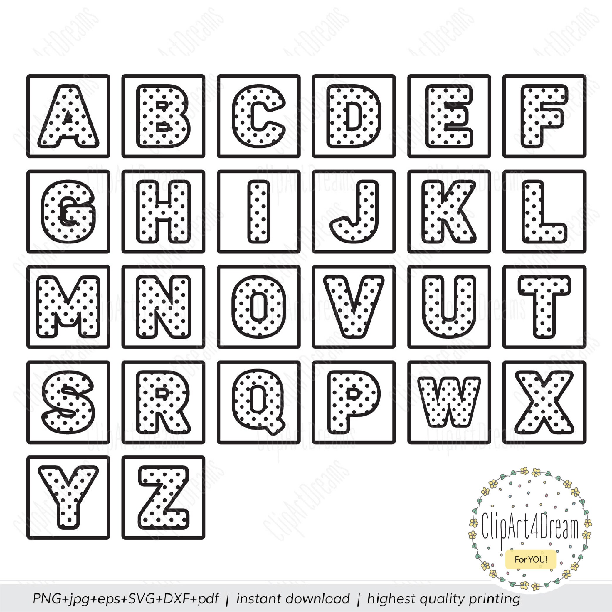 Polka Dot Alphabet SVG, Polka Dot Letters Block Font Svg Files Easter ...