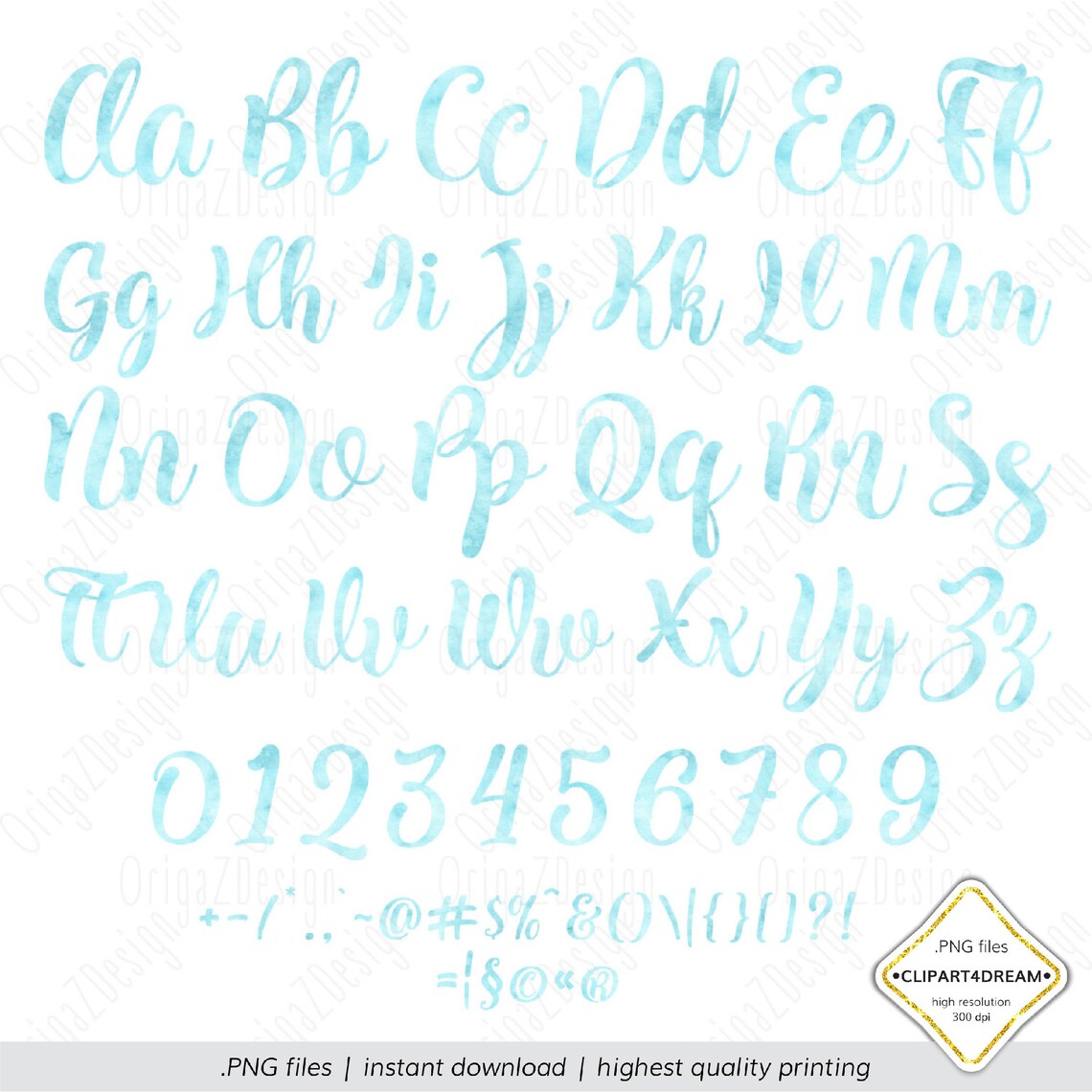 Alphabet Watercolor, Letters and Numbers Blue Watercolor Alphabet ...