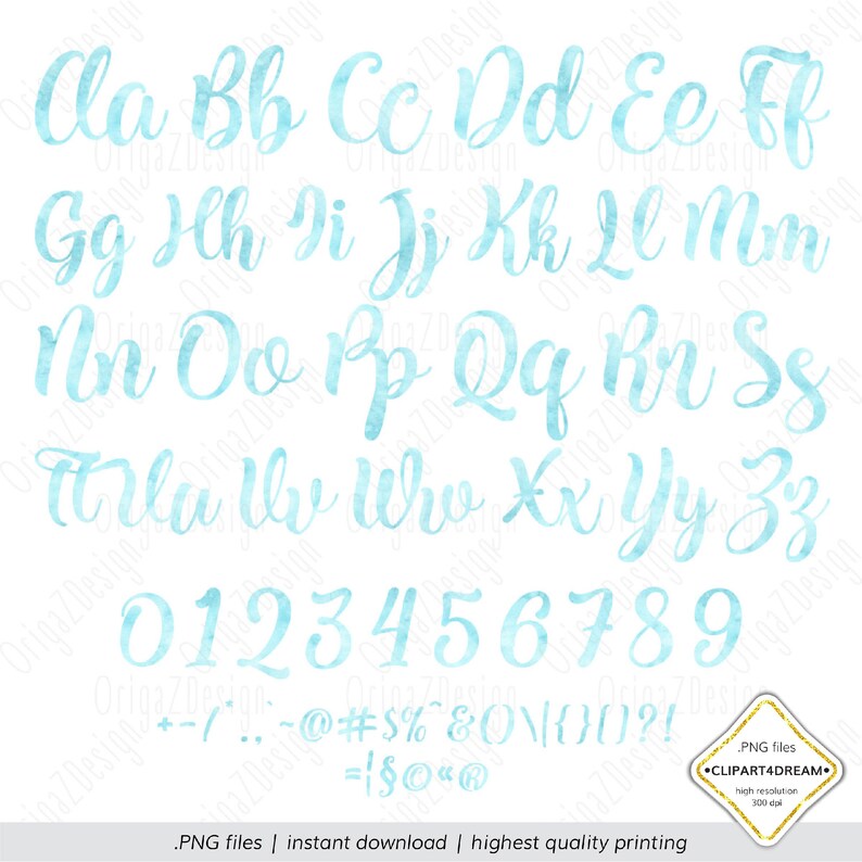 Alphabet Watercolor, Letters and Numbers Blue Watercolor Alphabet ...