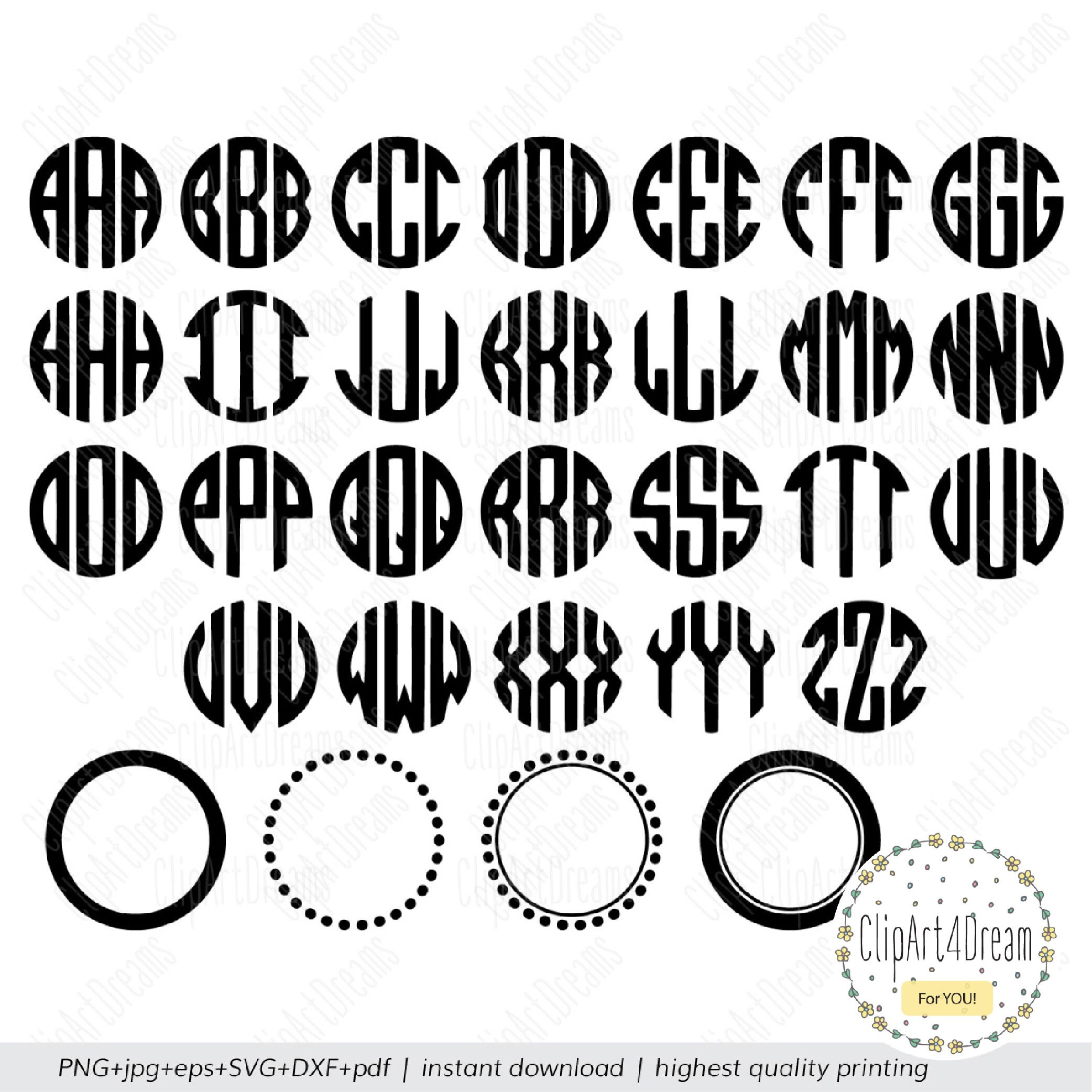 Circle Monogram Alphabet SVG, Round Monogram Font DXF Letters Svg ...