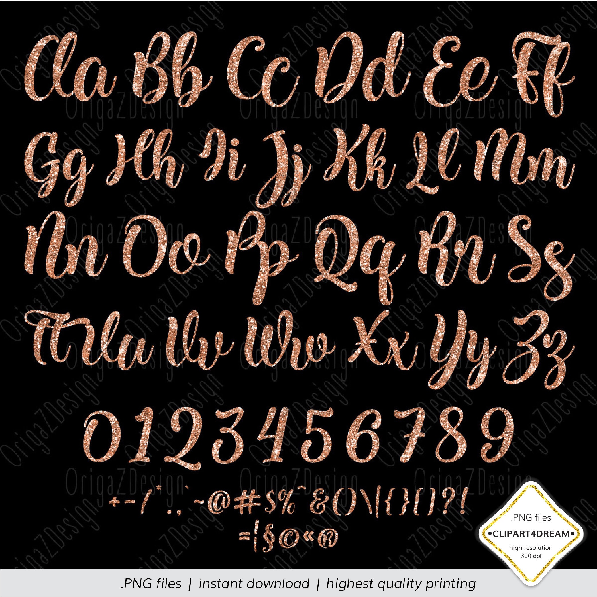 Rose Gold Glitter Alphabet, Glitter Letters, Rose Gold Glitter Sparkle ...