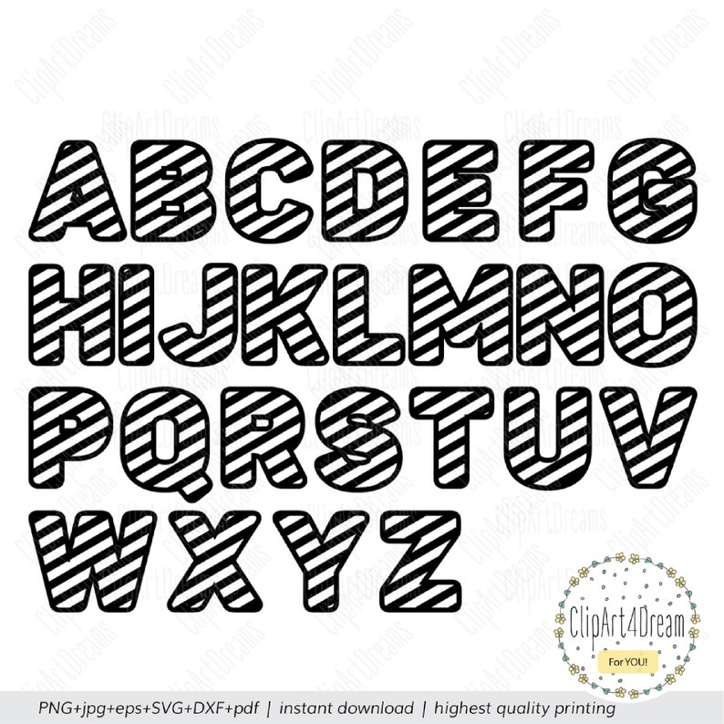 Striped Font SVG, Stripe Zebra Letters Alphabet Svg Cutting Files Cut ...