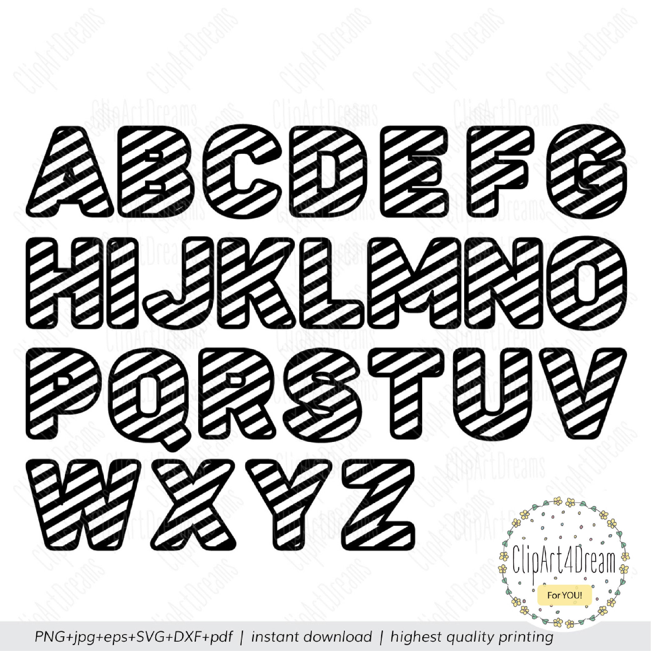 Striped Font SVG, Stripe Zebra Letters Alphabet Svg Cutting Files Cut ...