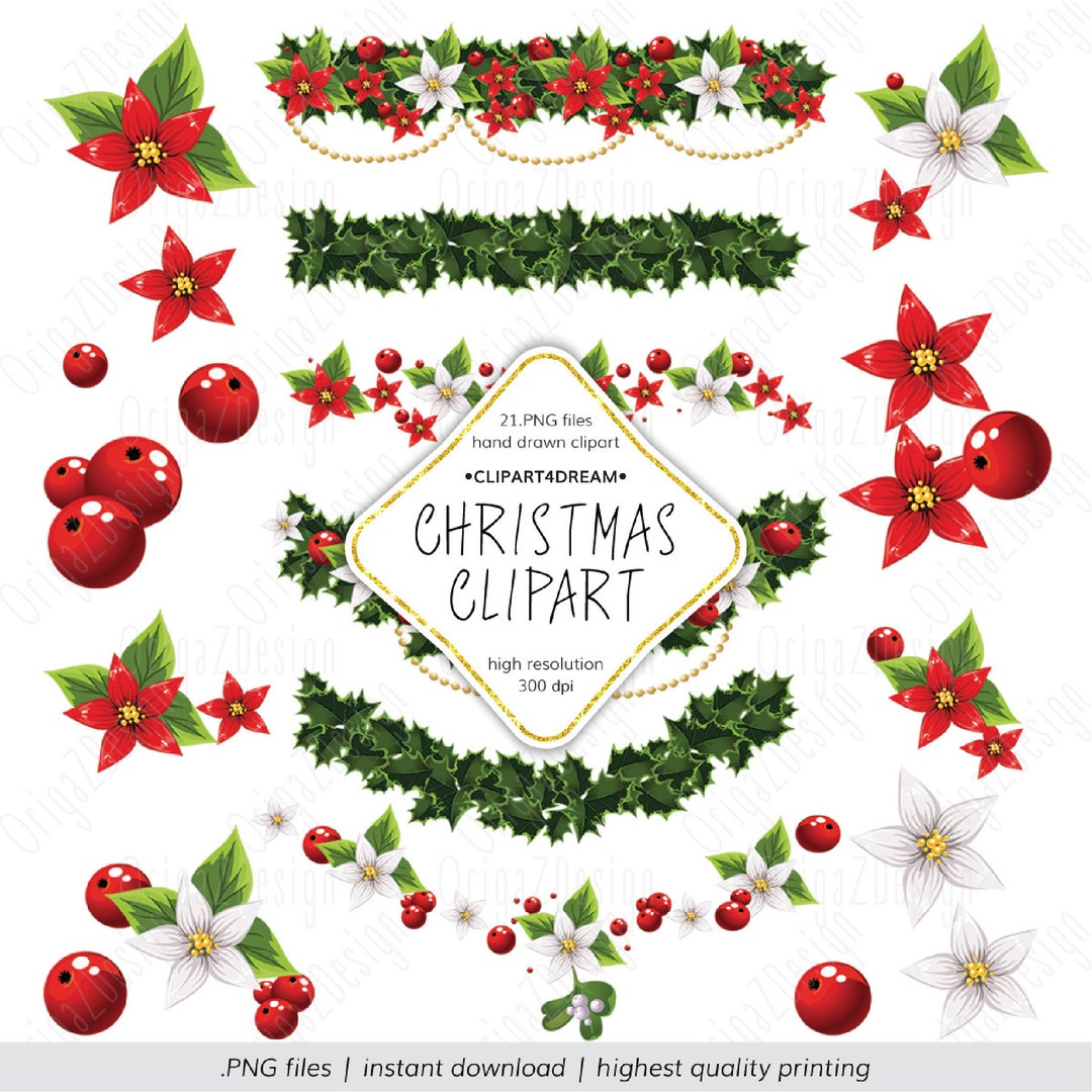 Christmas Clipart, Christmas Flowers Printable Clipart for Scrapbooking ...