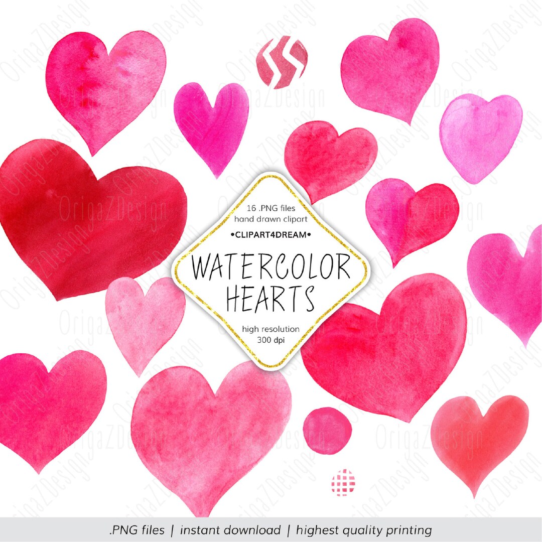 Heart Clipart, Valentines Day Watercolor Heart Png Bundle Clipart Red ...