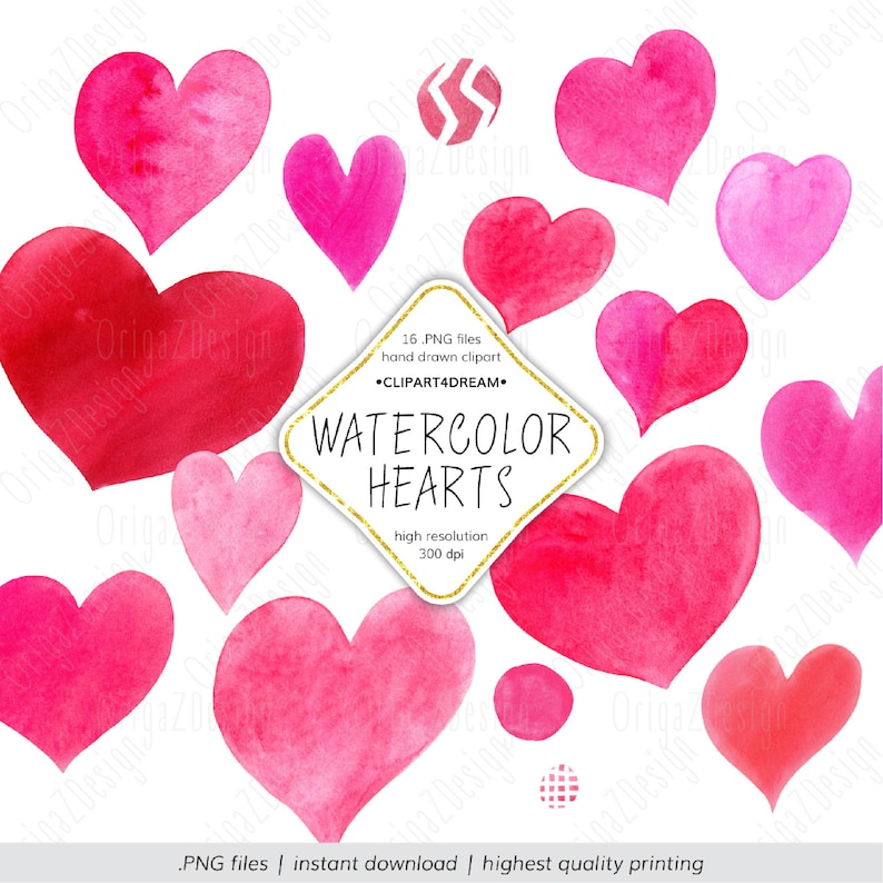 Heart Clipart Valentines Day Watercolor Heart Png Bundle - Etsy