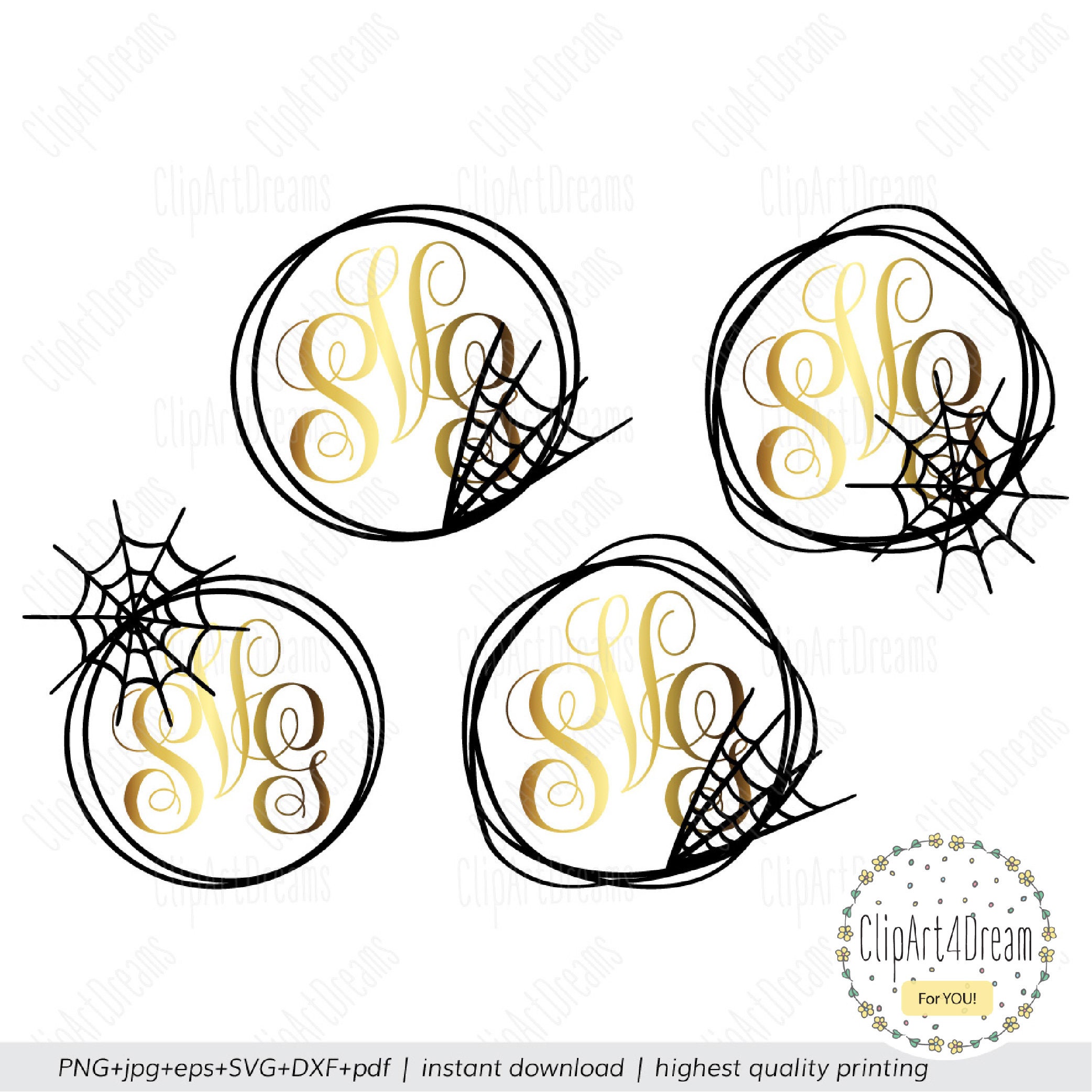 Spider Web Monogram SVG Halloween Circle Frame Monogram Wreath DXF Cut ...