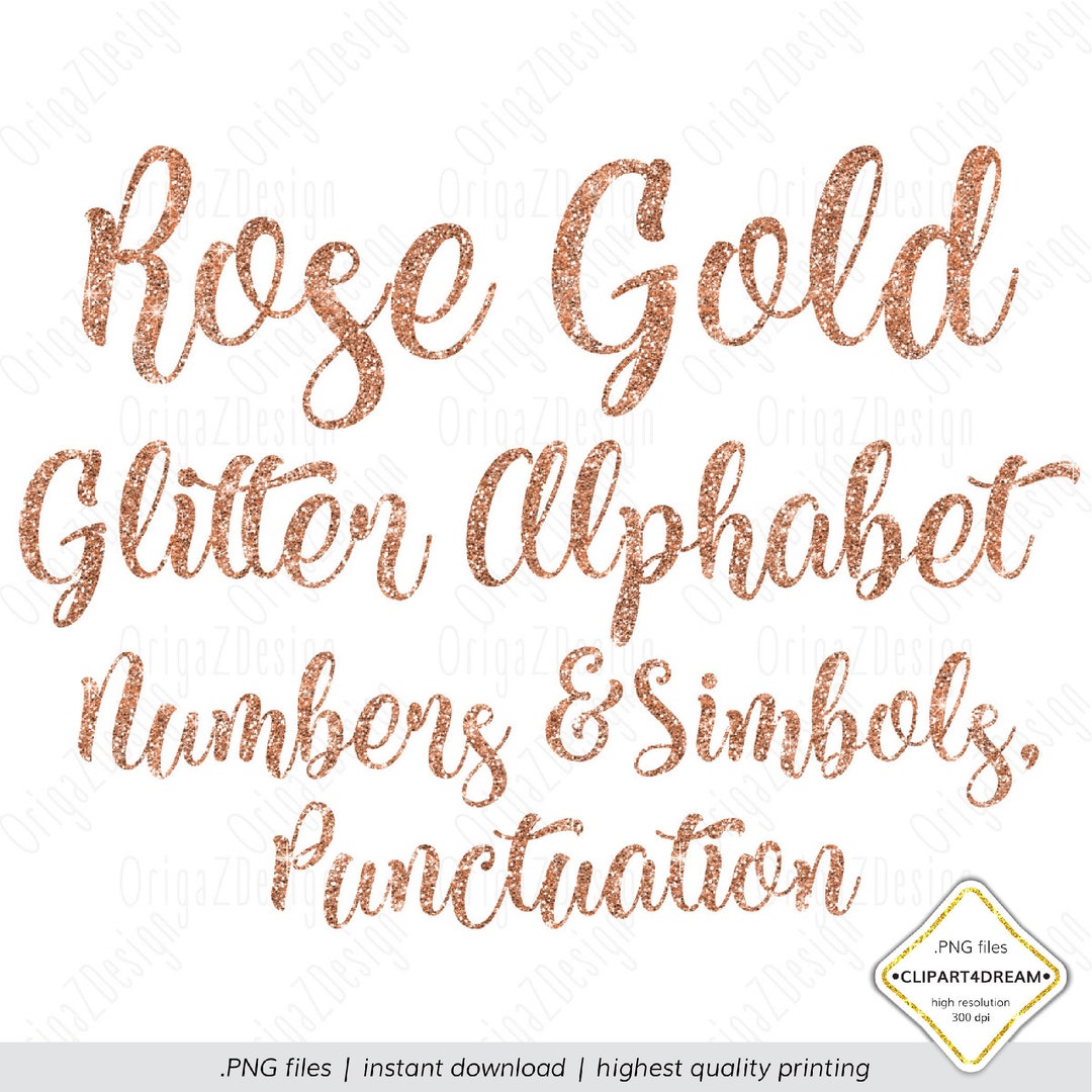 Rose Gold Glitter Alphabet, Glitter Letters, Rose Gold Glitter Sparkle ...