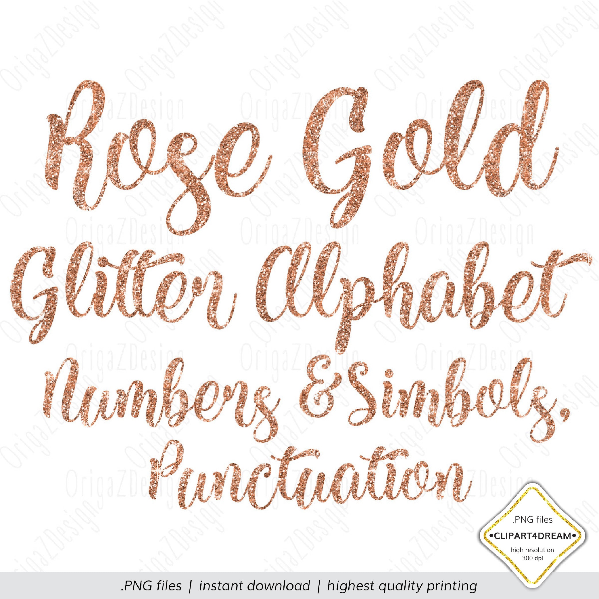 Rose Gold Glitter Alphabet, Glitter Letters, Rose Gold Glitter Sparkle ...