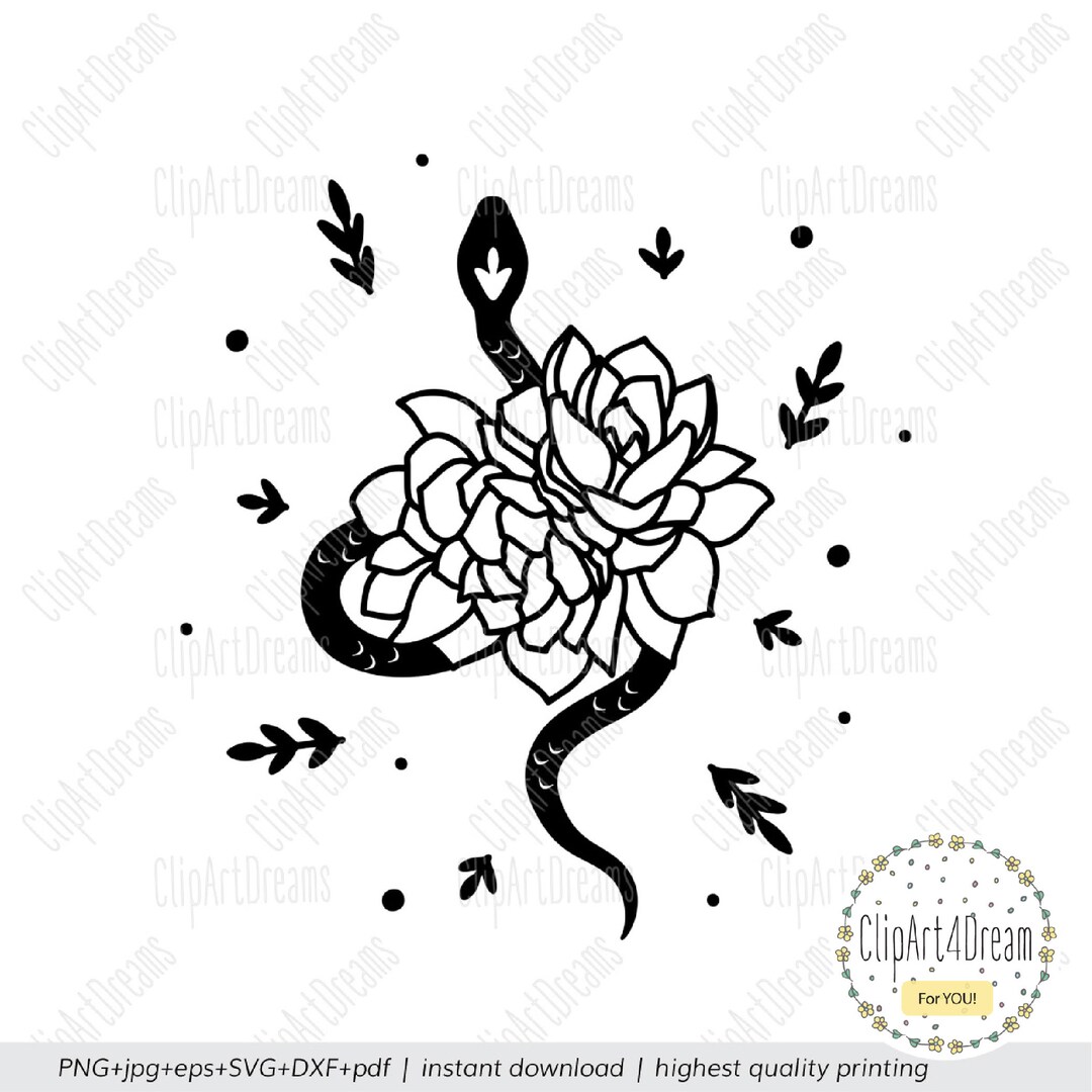Floral Snake SVG, Celestial Boho Snake Svg With Flowers Clipart ...