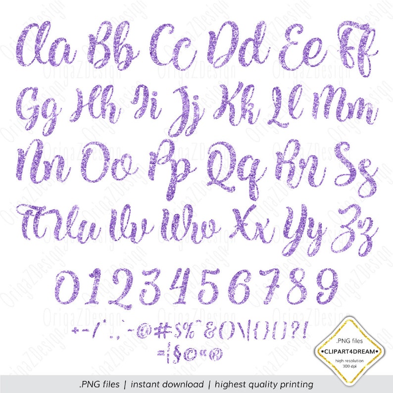 Purple Glitter Alphabet, Purple Glitter Letters Sparkle Girl Alphabet ...