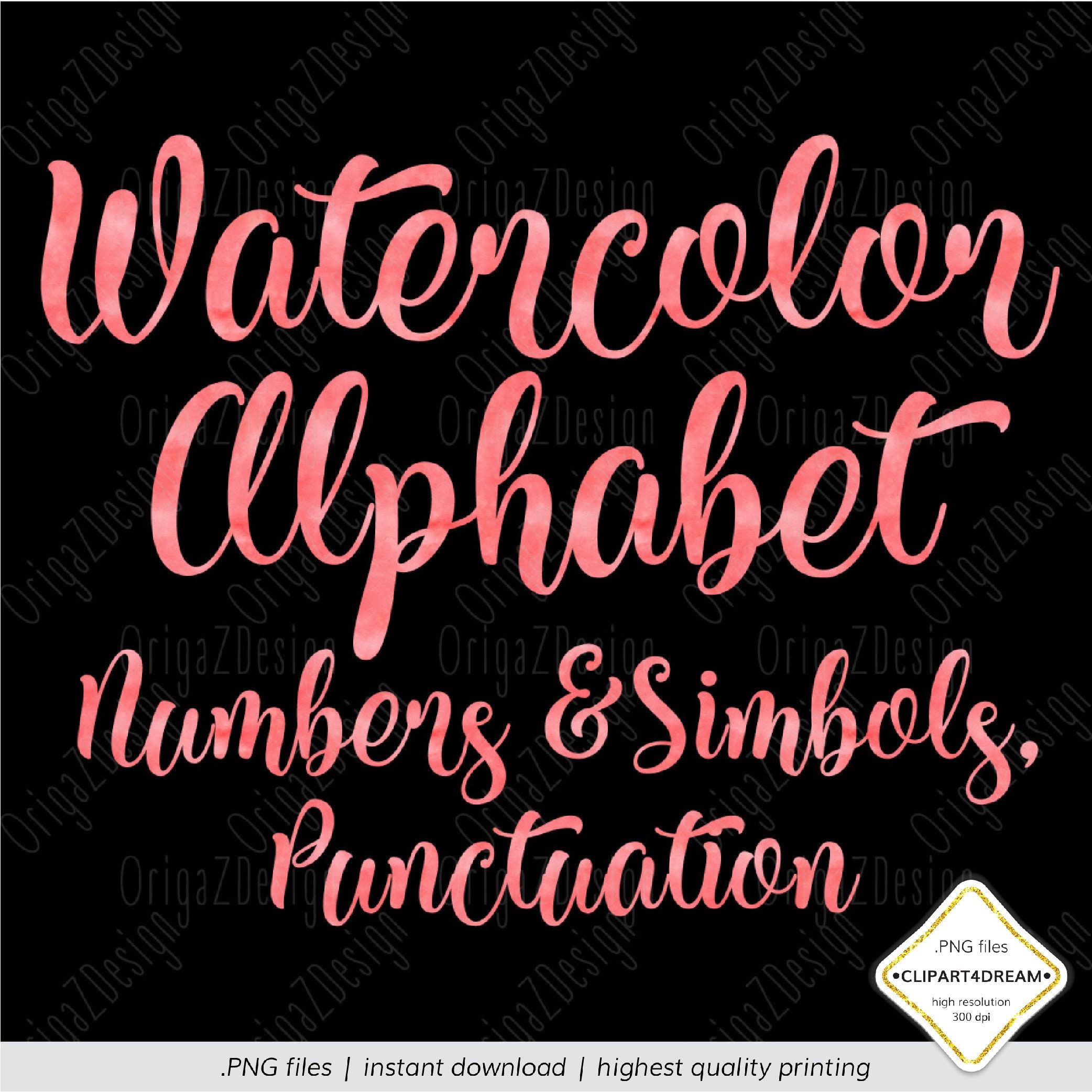 Watercolor Letters, Watercolor Numbers, Red Alphabet Watercolor Clipart ...