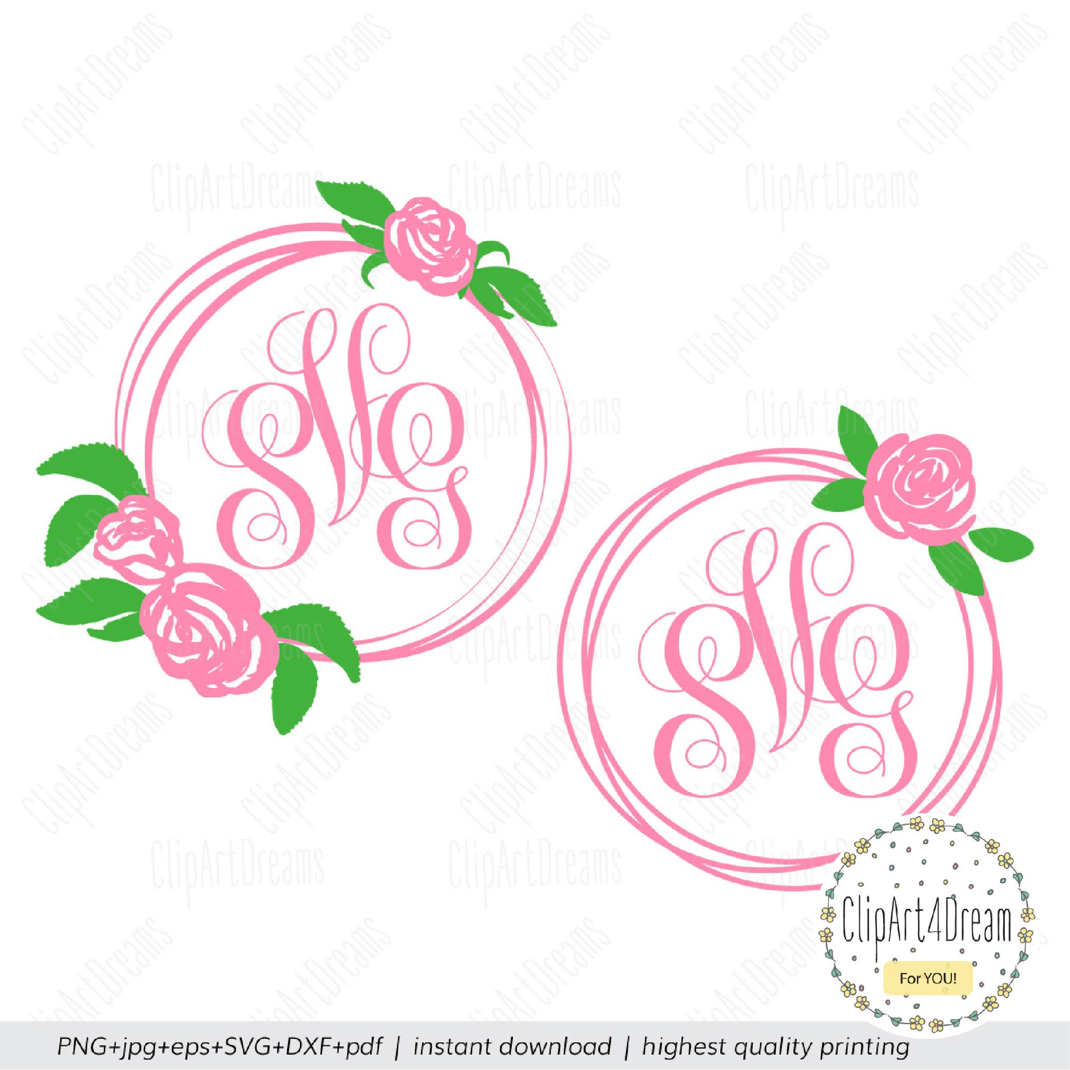 Baby Girl Floral Wreath Monogram SVG Flower Frame Circle Rose Monogram ...