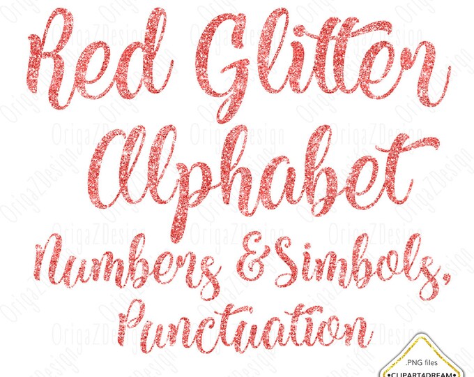 Red Glitter Alphabet Digital Clipart PNG File Format. Letters and ...