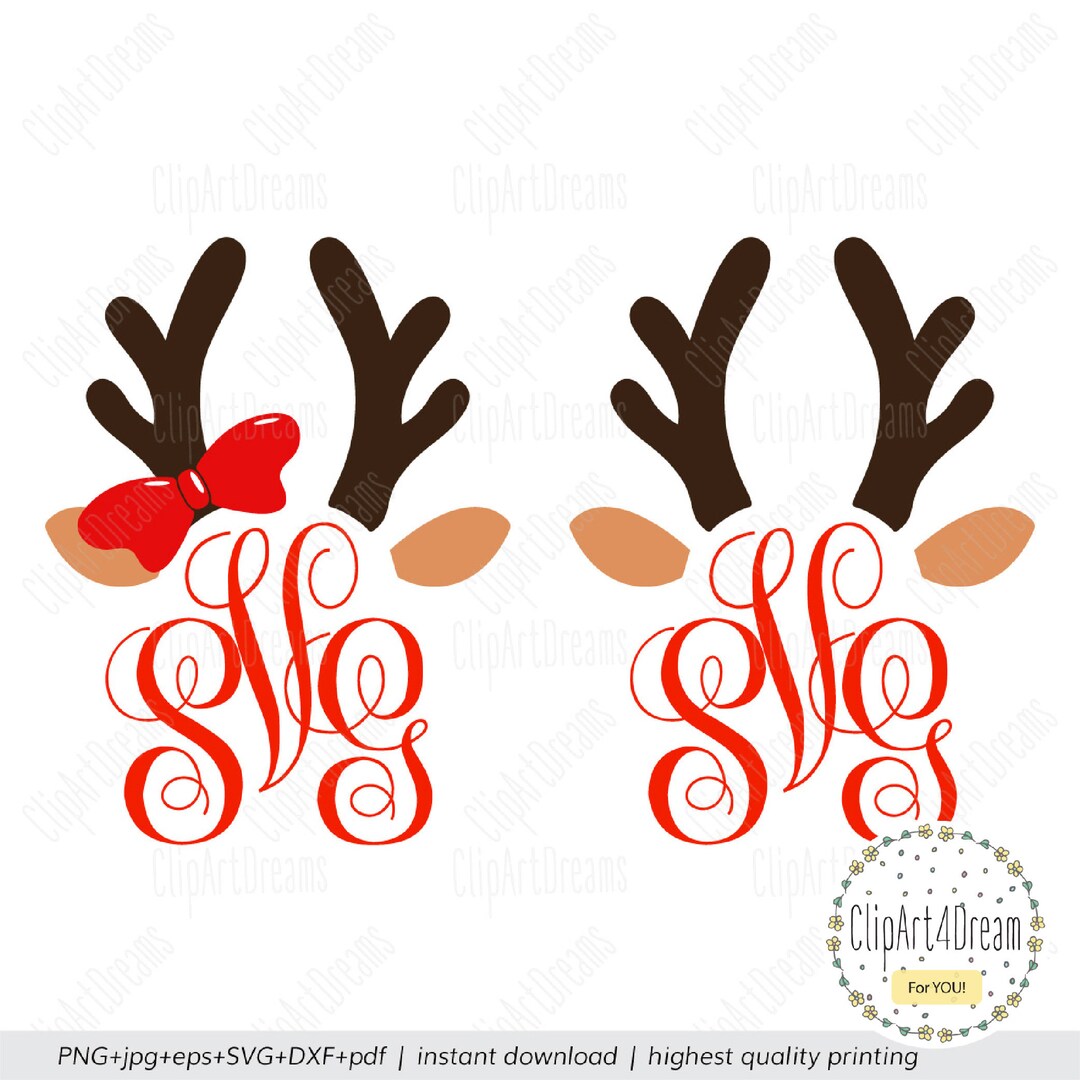 Reindeer Antlers Monogram SVG, Christmas Monogram Frame Rudolph Antlers ...