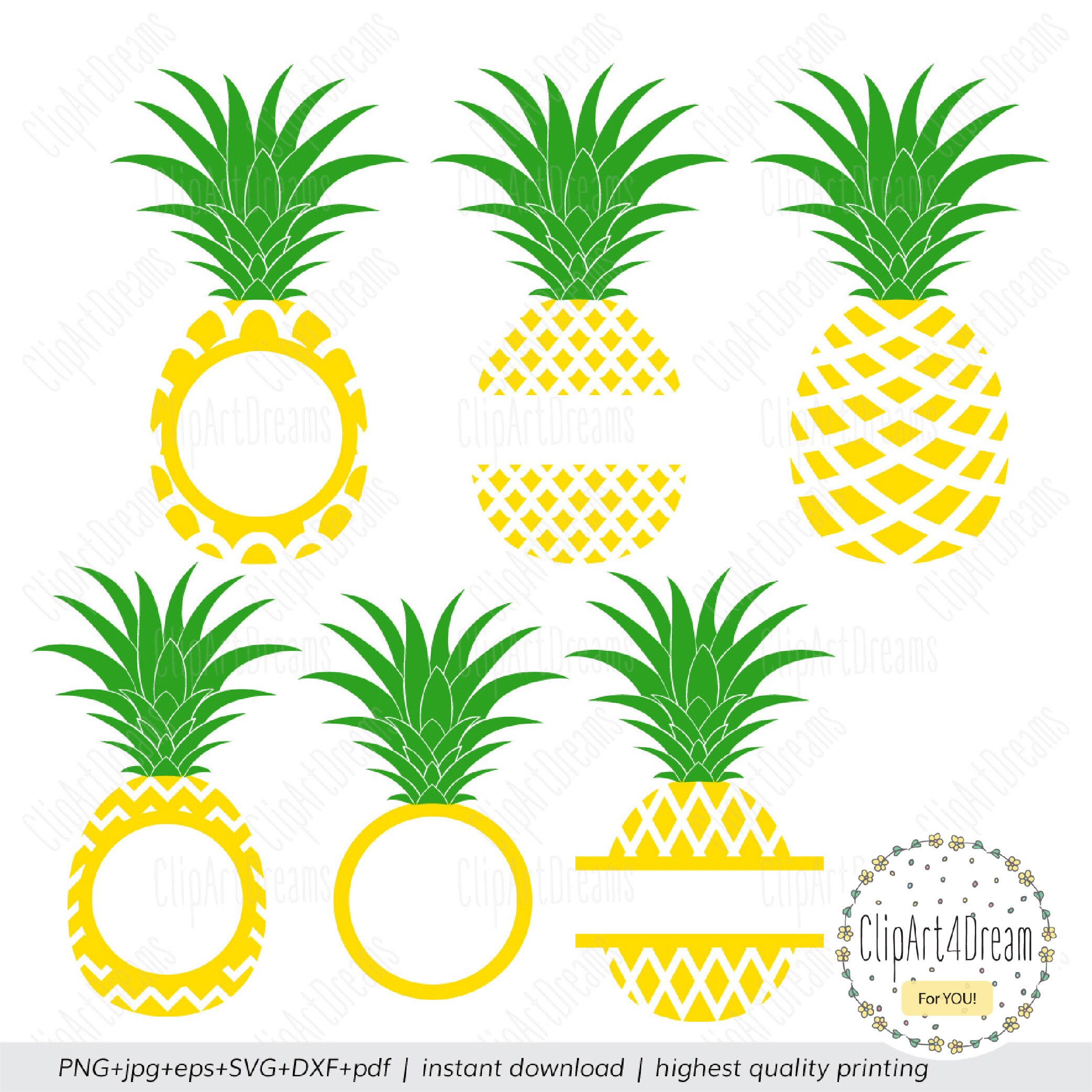 Pineapple Monogram SVG Circle Split Frame Monogram Pineapple Cut Files ...