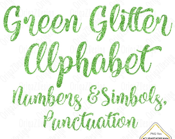 Green Glitter Letters and Numbers, Green Glitter Alphabet, Green ...