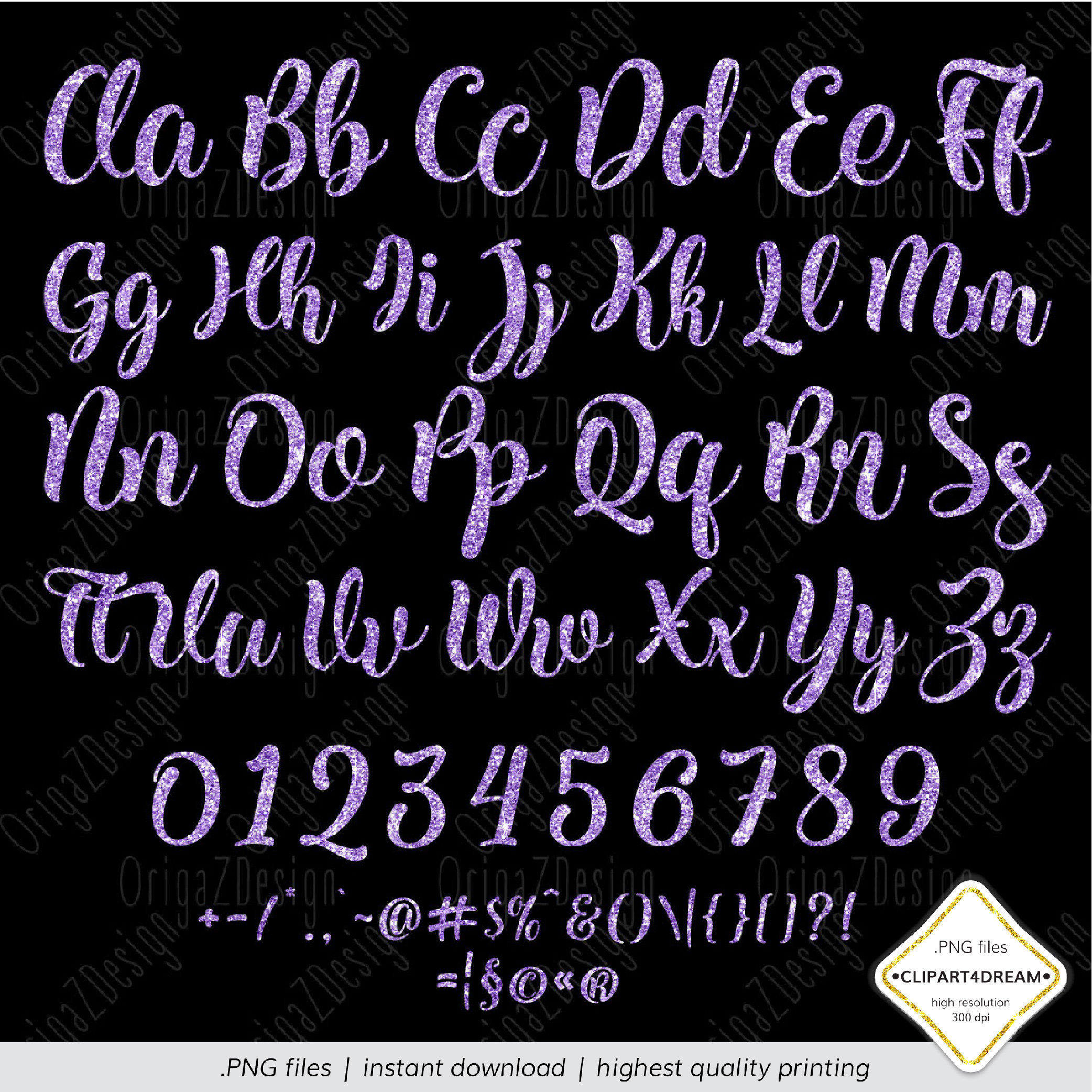 Purple Glitter Alphabet, Purple Glitter Letters Sparkle Girl Alphabet ...