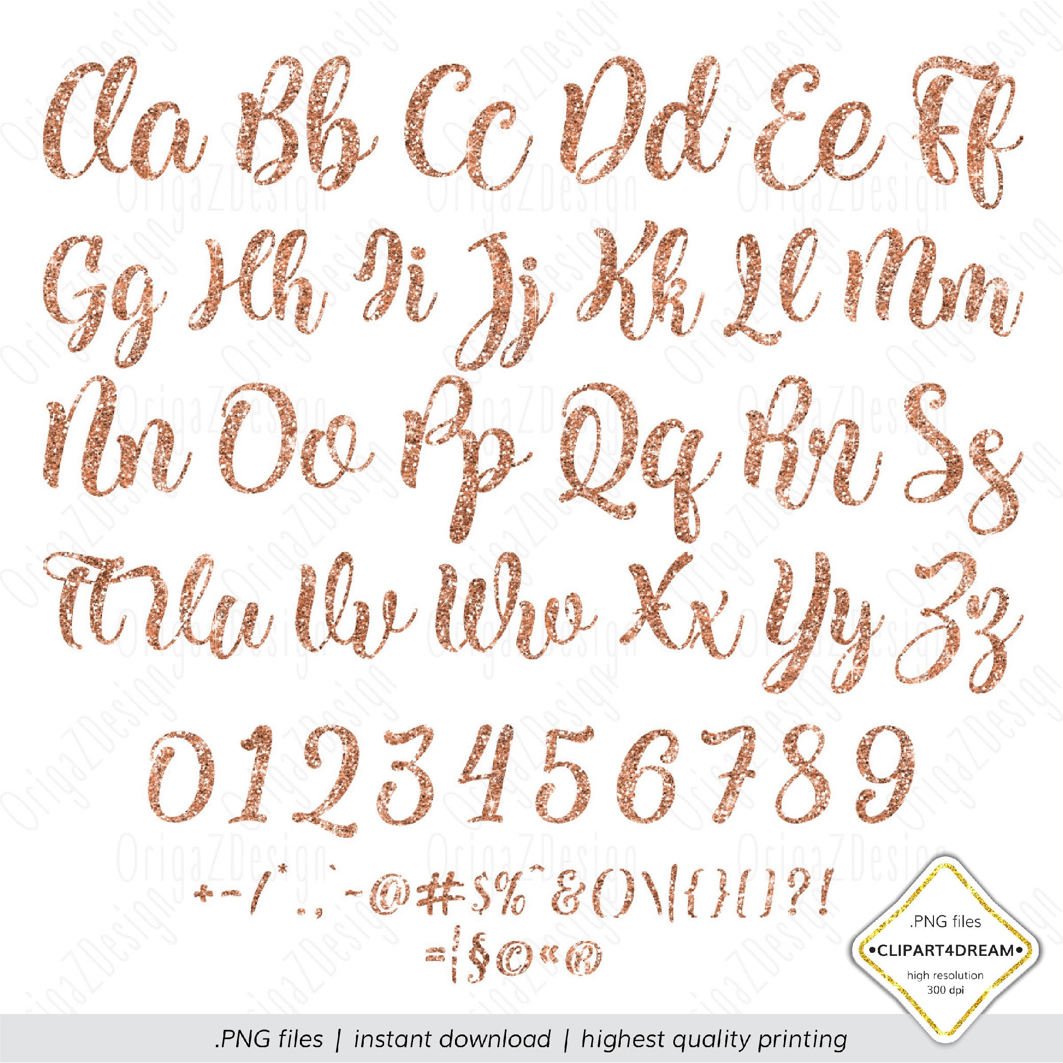 Rose Gold Glitter Alphabet, Glitter Letters, Rose Gold Glitter Sparkle ...