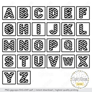 Striped Block Font SVG, Stripe Zebra Block Letters Alphabet Svg Cutting ...