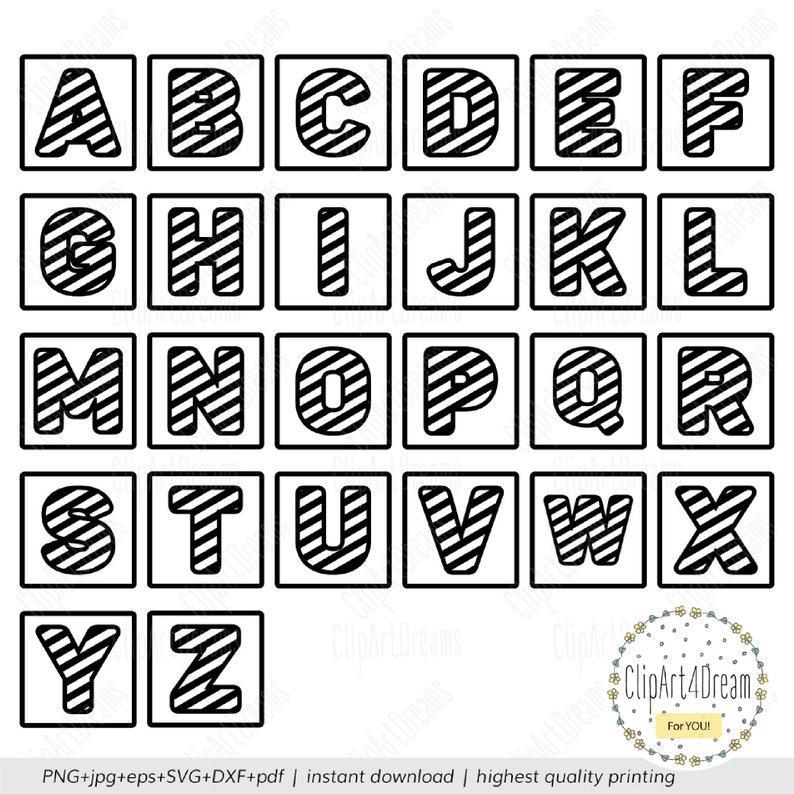 Striped Block Font SVG, Stripe Zebra Block Letters Alphabet Svg Cutting ...