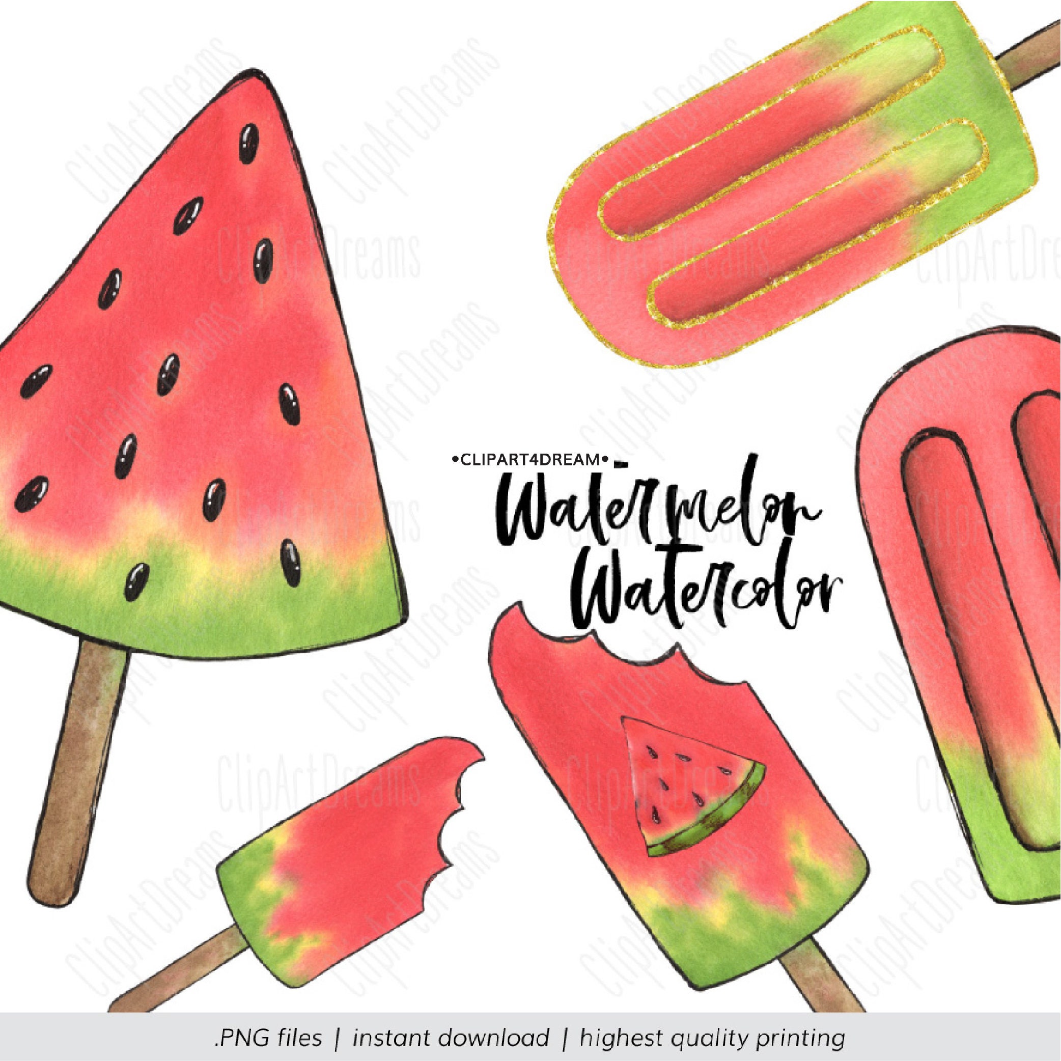 Watermelon Clipart Watercolor, Watermelon Picnic Ice Cream Birthday ...
