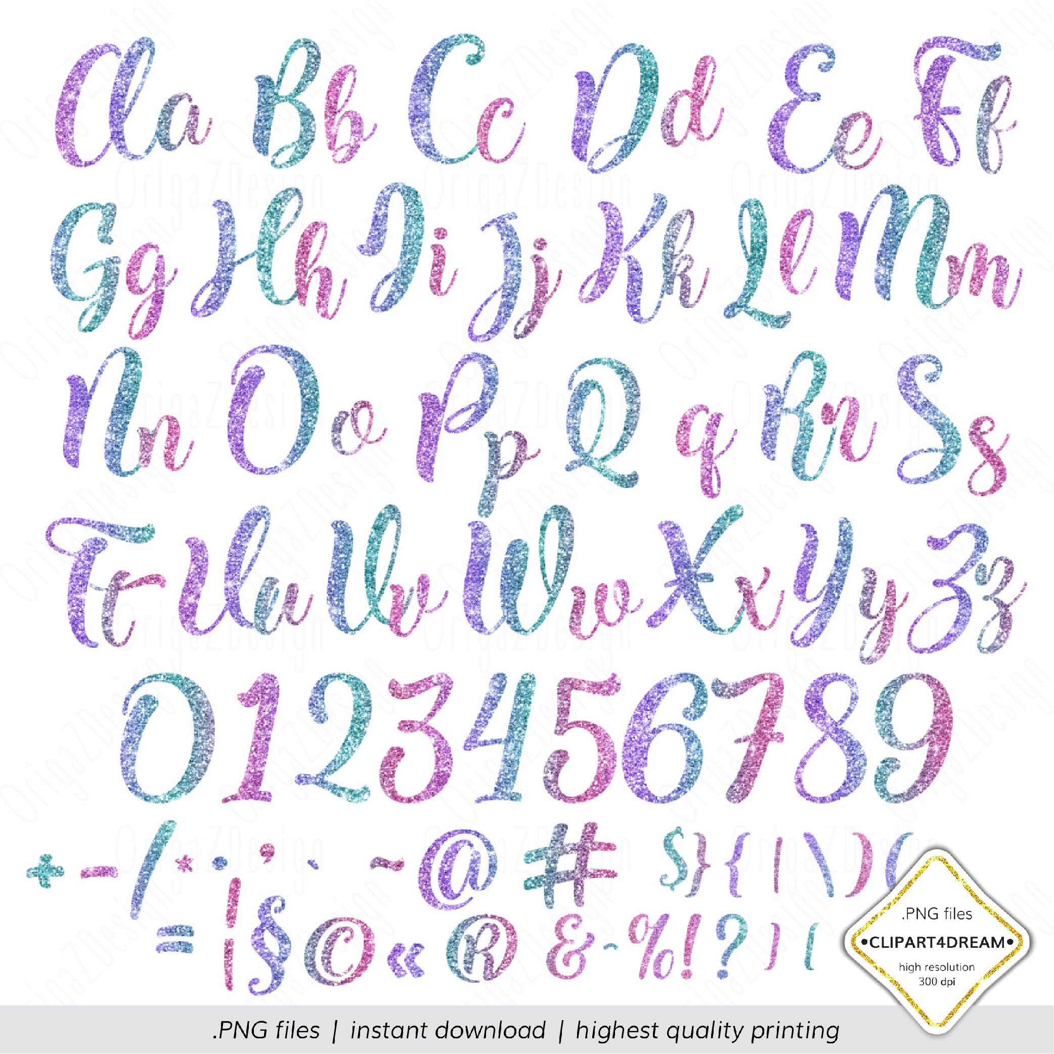 Mermaid Glitter Alphabet, Sparkle Letters Glitter Mermaid Numbers for ...