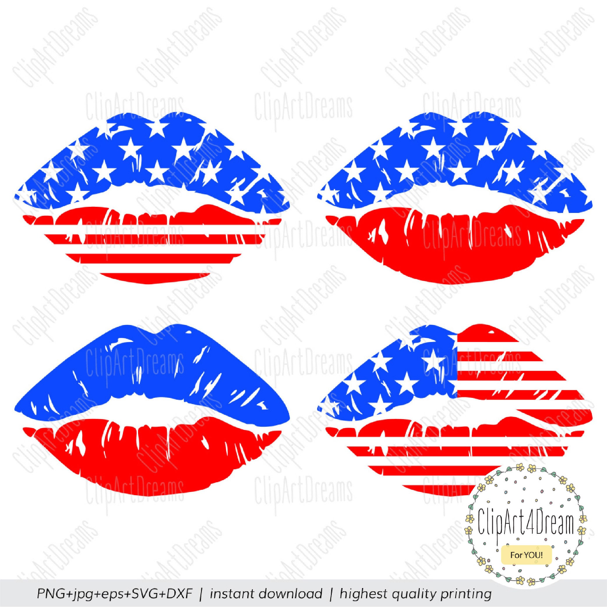 American Flag Lips SVG, Patriotic Lips Svg, America Kisses Cutting File ...