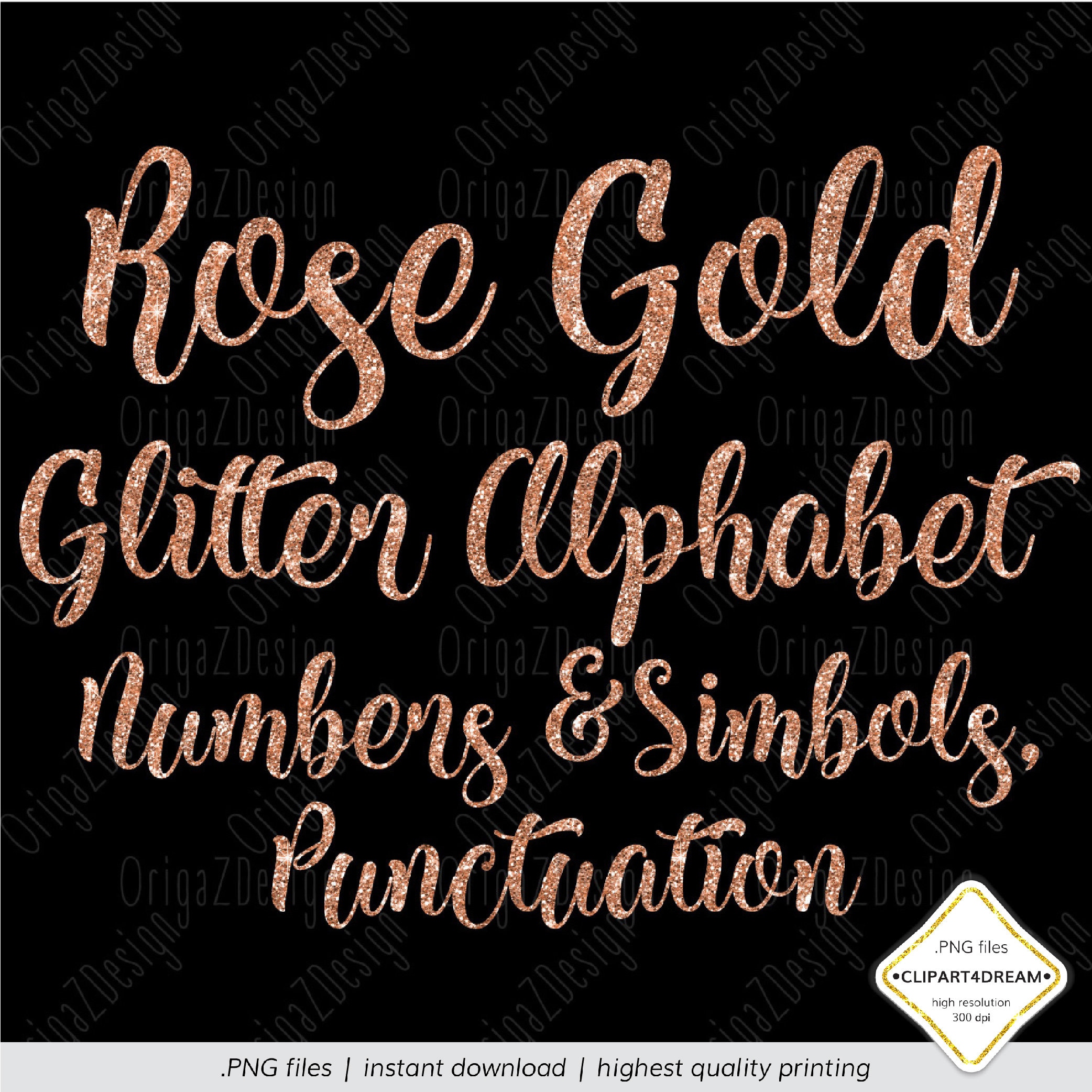 Rose Gold Glitter Alphabet, Glitter Letters, Rose Gold Glitter Sparkle ...